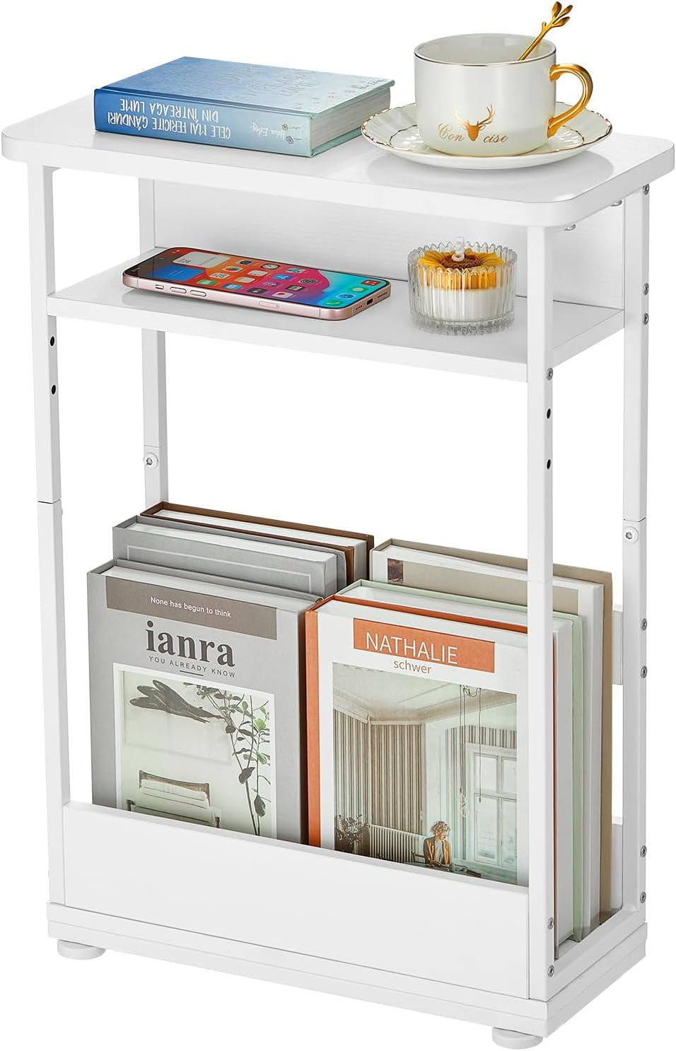 Narrow Side Table,3-Tier End Table with Storage Shelf,Modern Sofa Table Thin Side Table for ...