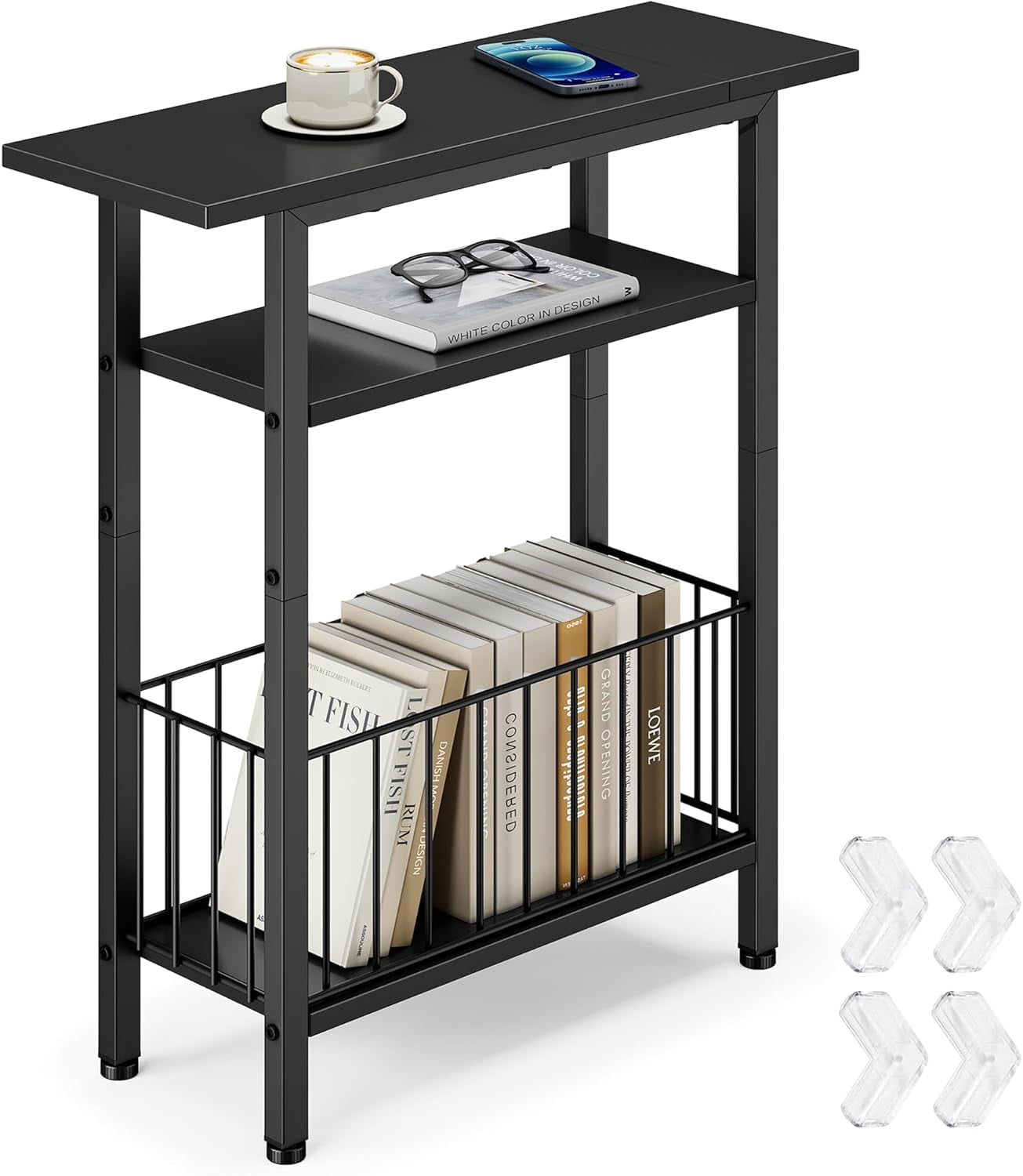 Narrow Side Table, 3-Tier Skinny End Table for Couch, Small side Tables ...