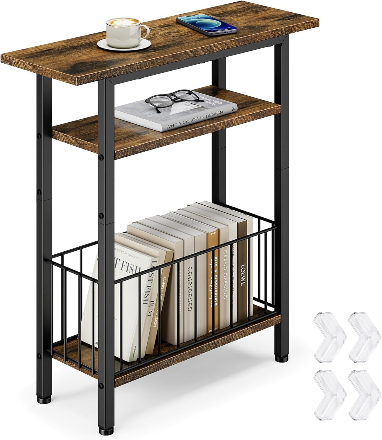 Narrow Side Table, 3-Tier Skinny End Table for Couch Sofa, Small Side ...