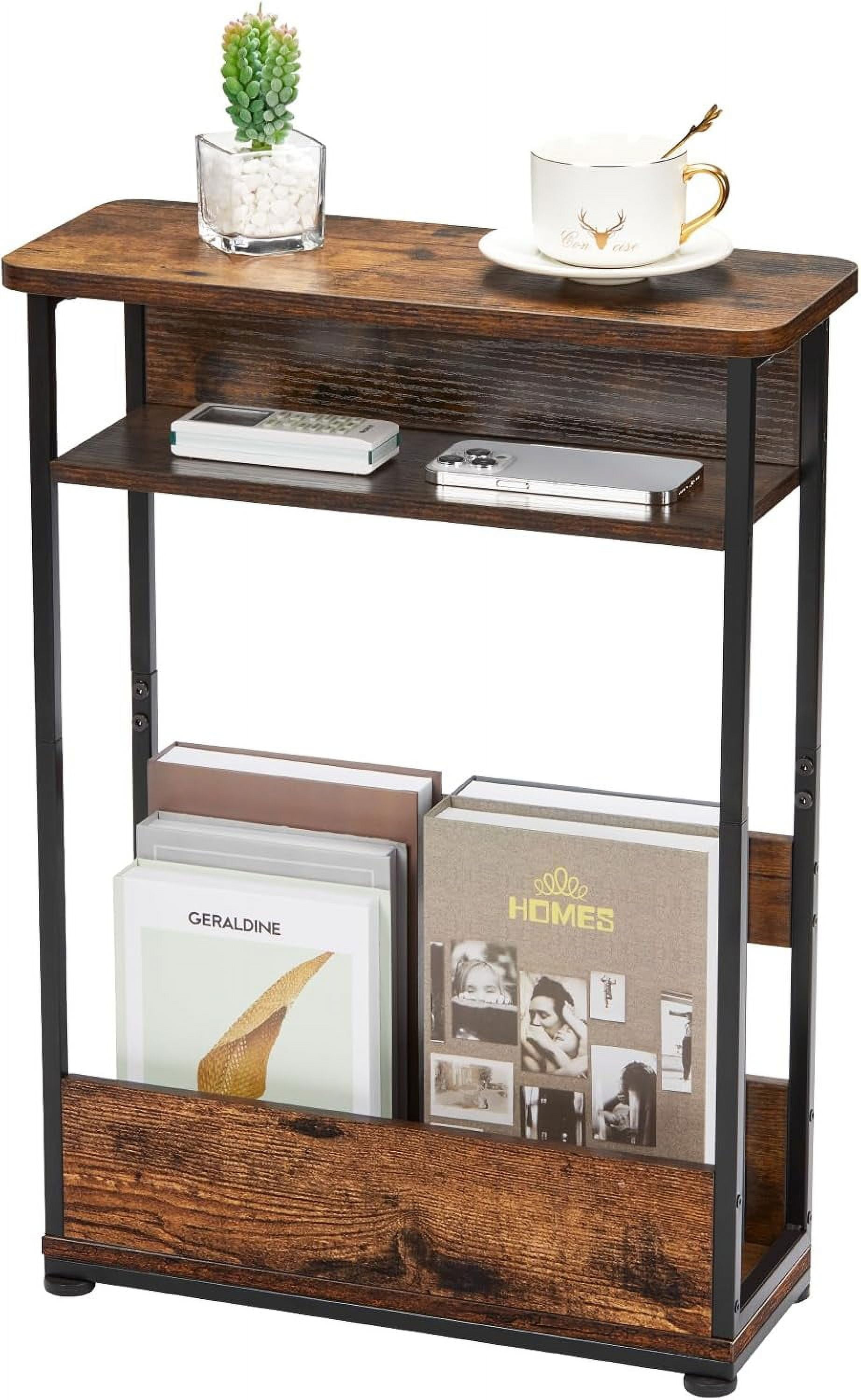 Narrow Side Table,3-Tier Slim End Table with Storage Shelf,Modern Sofa ...