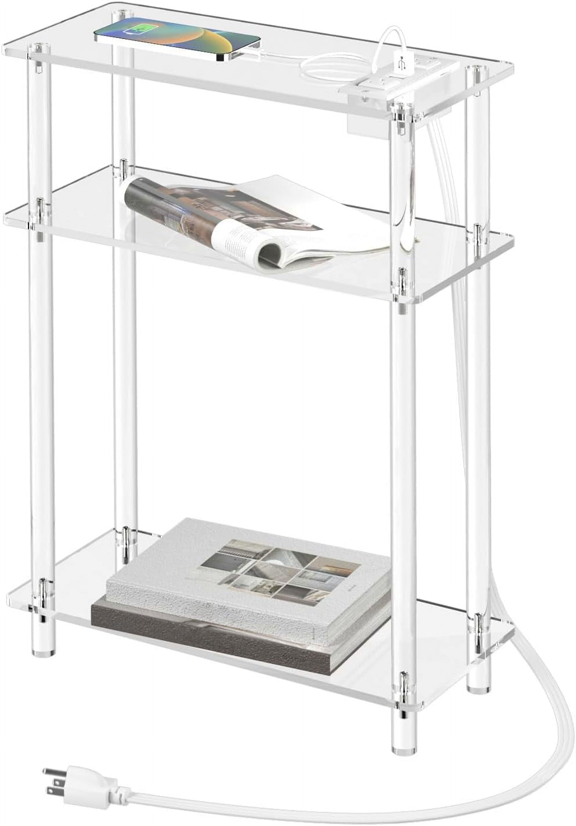 Narrow Side Table with Charging Station, 7" Width, 3 Tier Small End ...