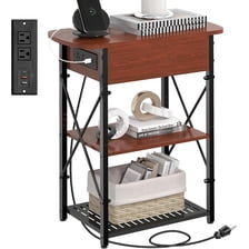 WAMPAT 2 Pack End Table with Charging Station, Wood Side Table with ...