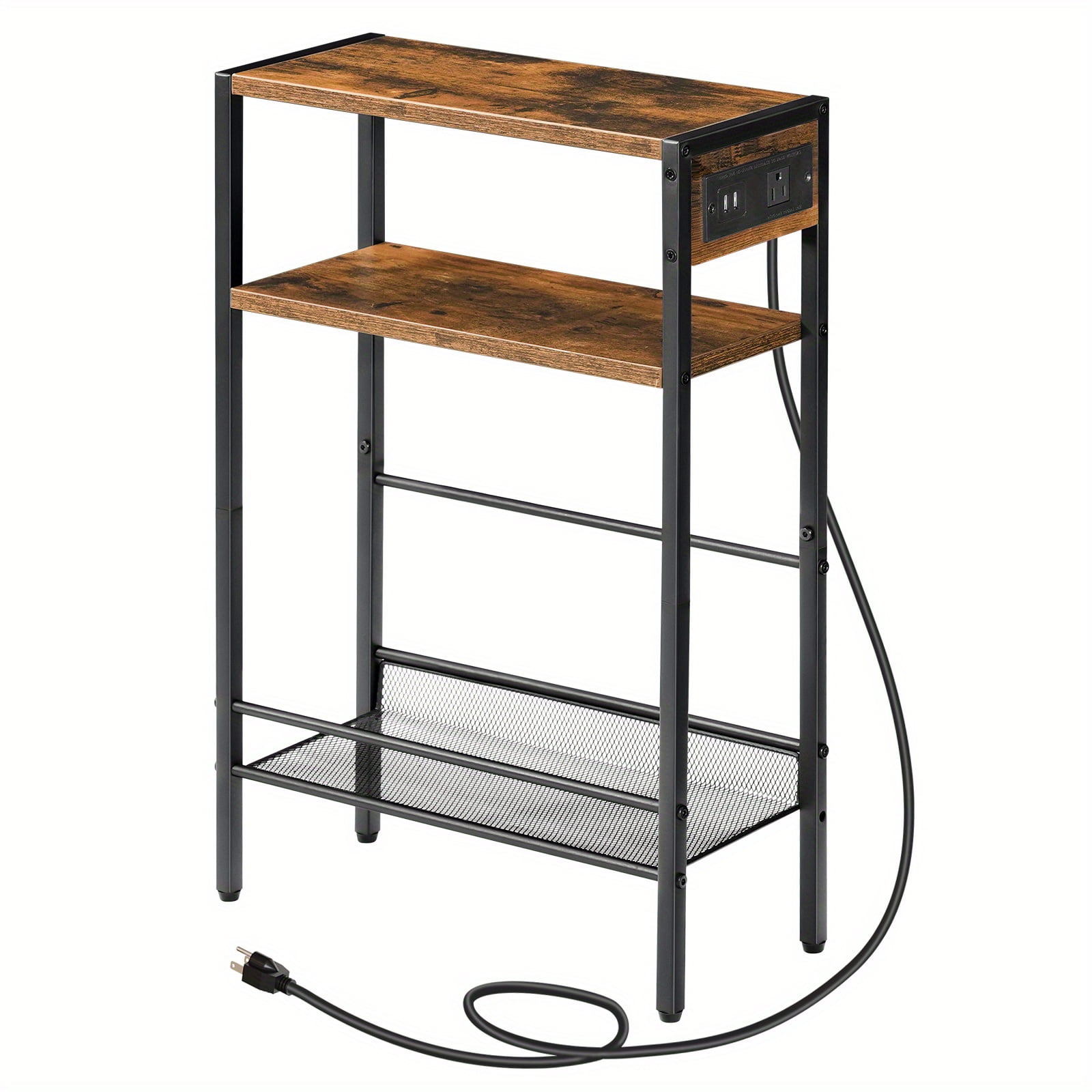 Narrow Side Table with Charging Station - Slim End Table w/USB Ports ...