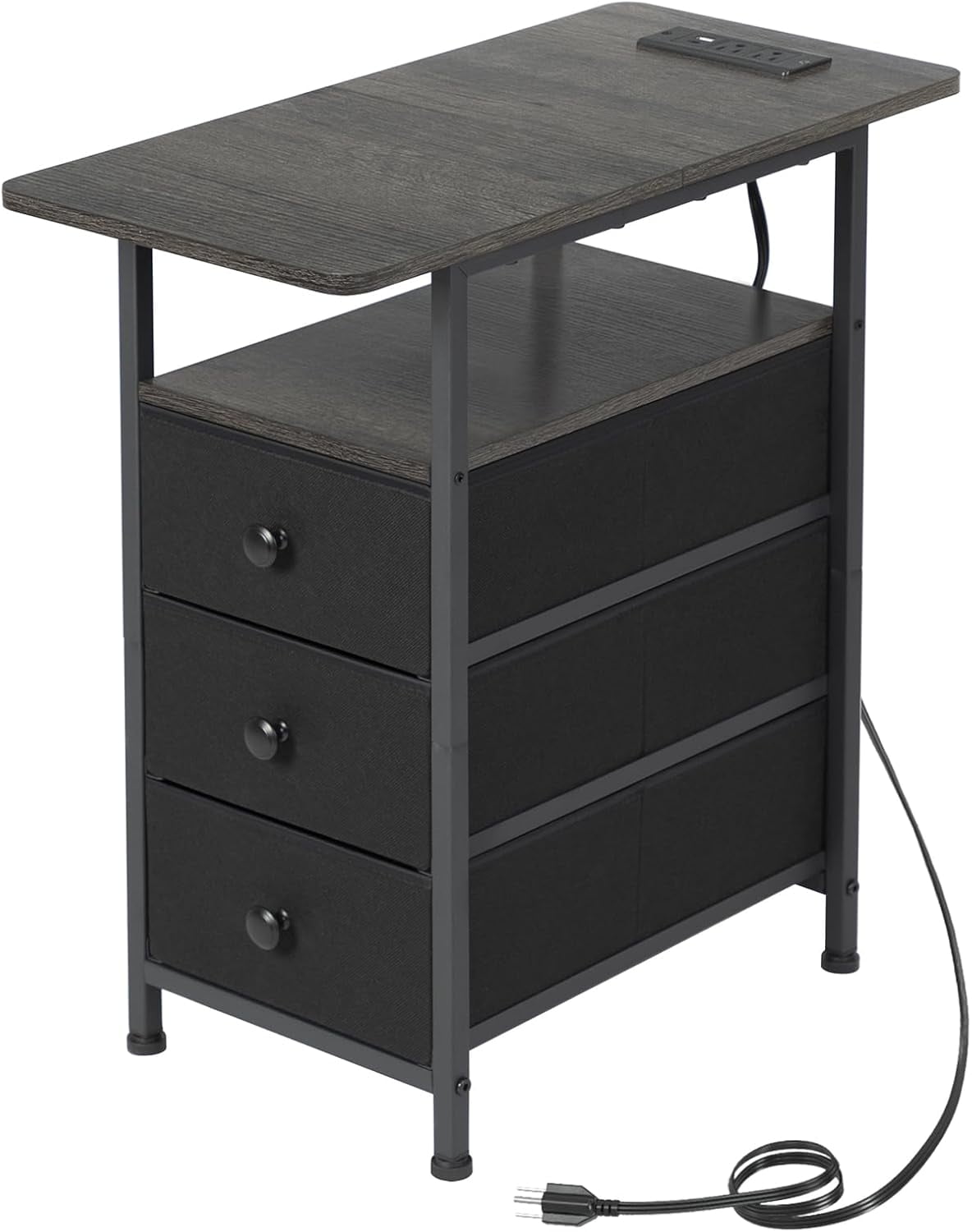 Narrow Side Table with Charging Station, Slim End Table with USB Ports ...