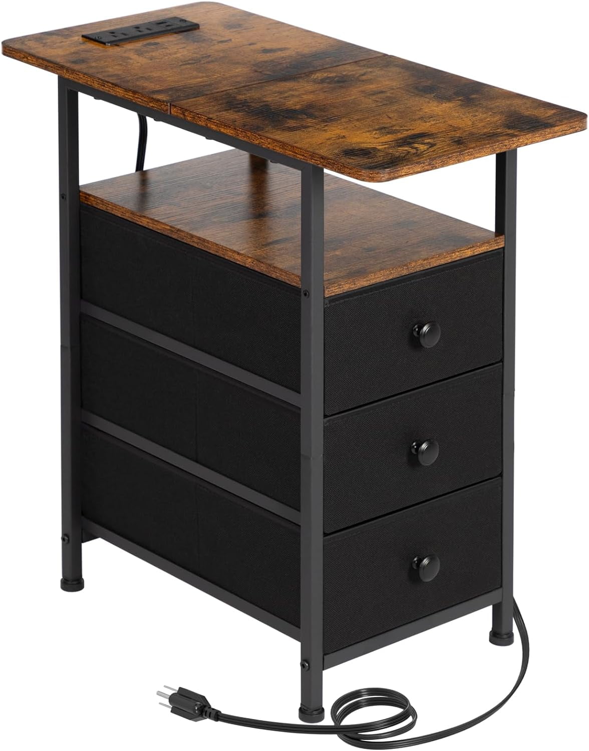 Narrow Side Table with Charging Station, Slim End Table with USB Ports ...