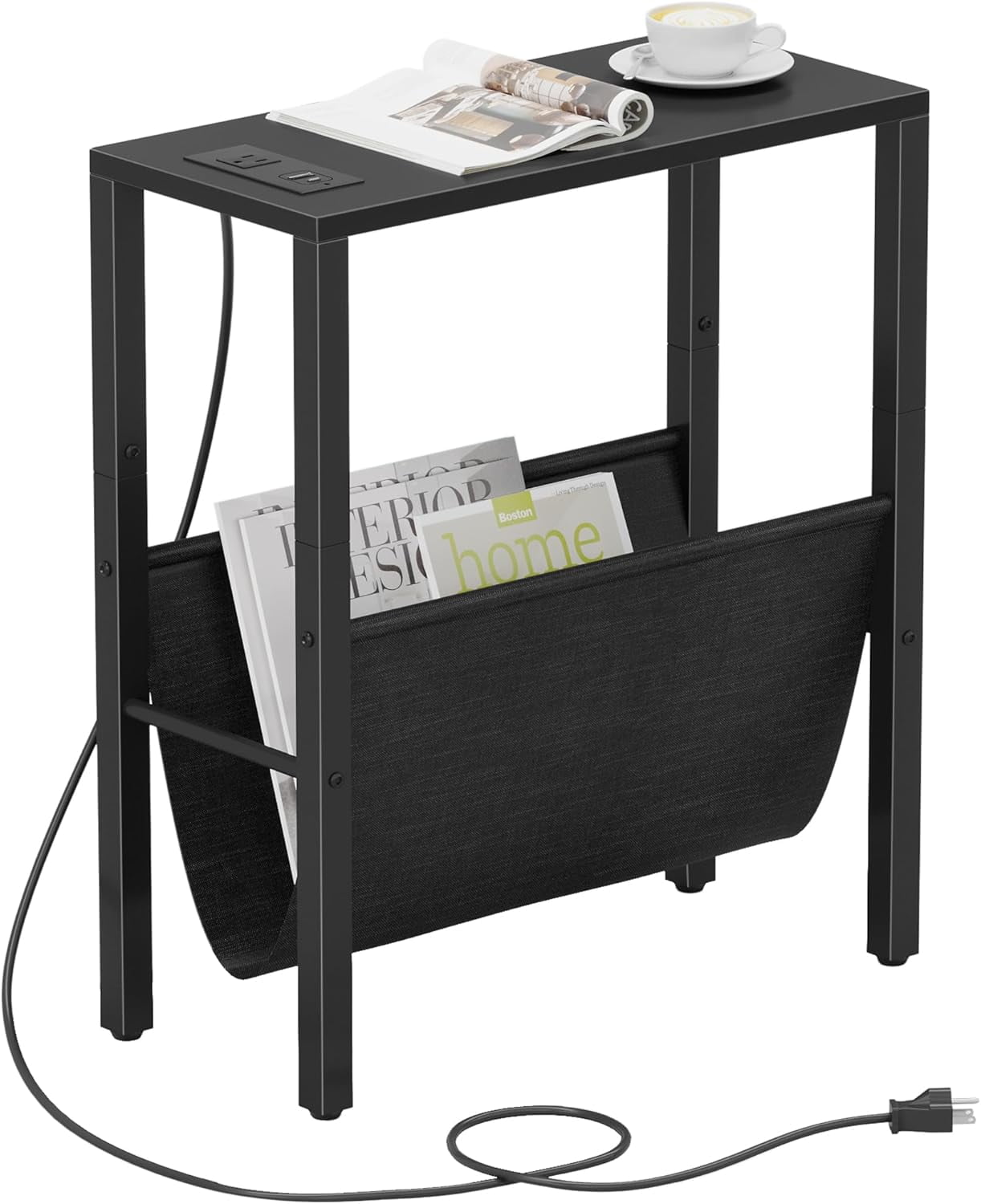 Narrow Side Table with Charging Station, Small End Table with Storage ...