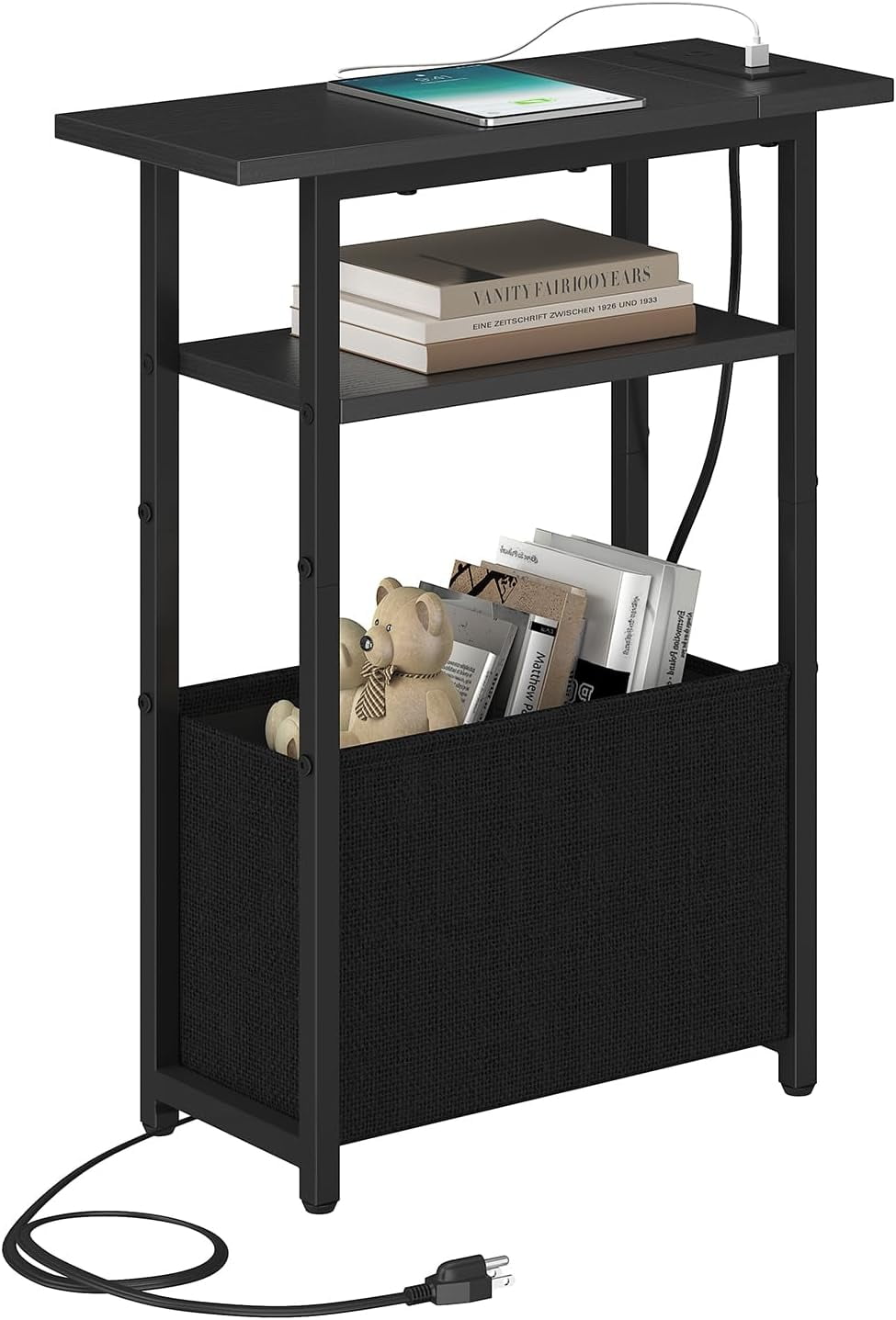 Narrow Side Table with Charging Station, Small End Table for Small ...