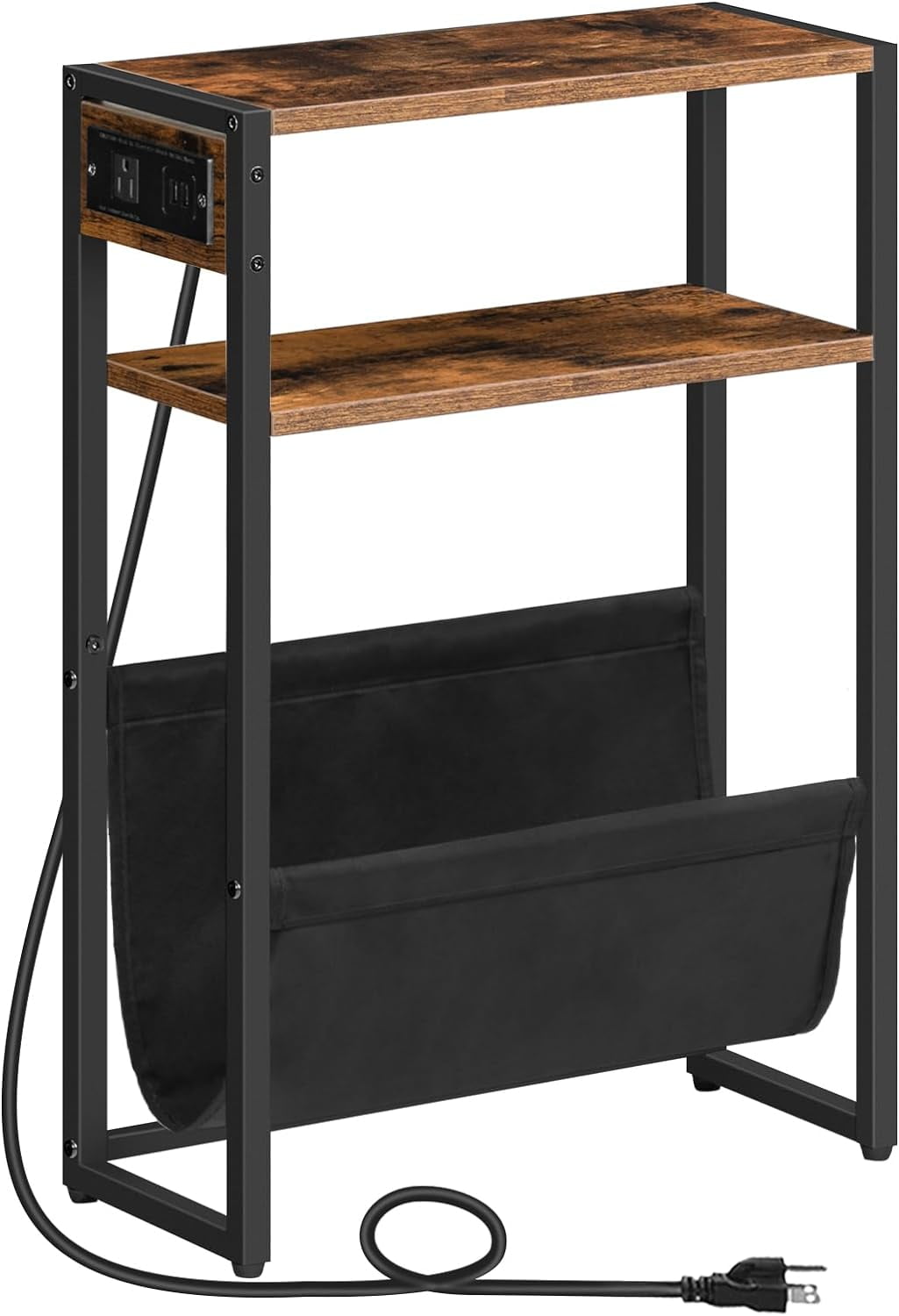 Narrow Side Table, End Table with Charging Station, 3-Tier Nightstand ...