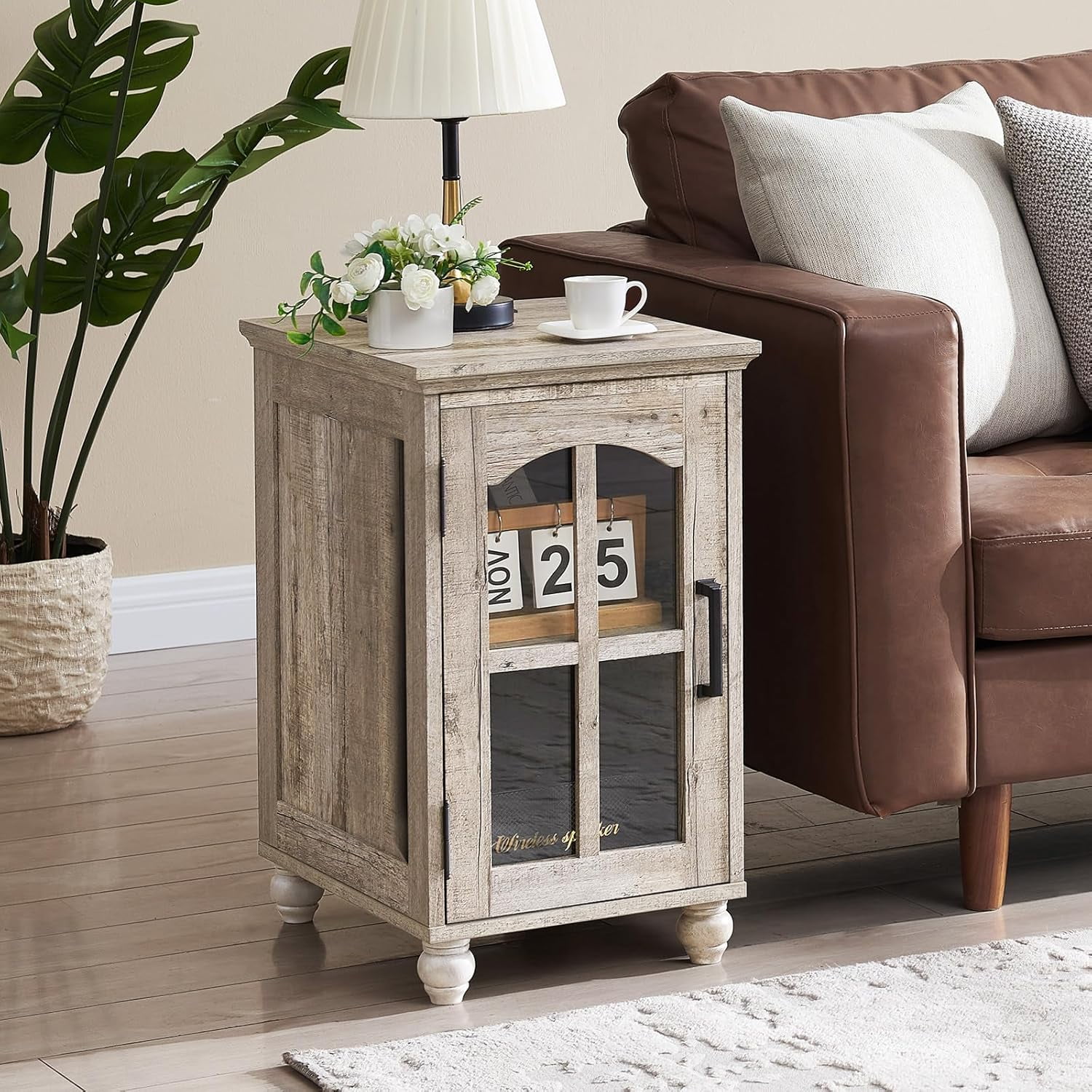 Narrow Side Table Farmhouse Nightstand with Charging Station Wood End ...