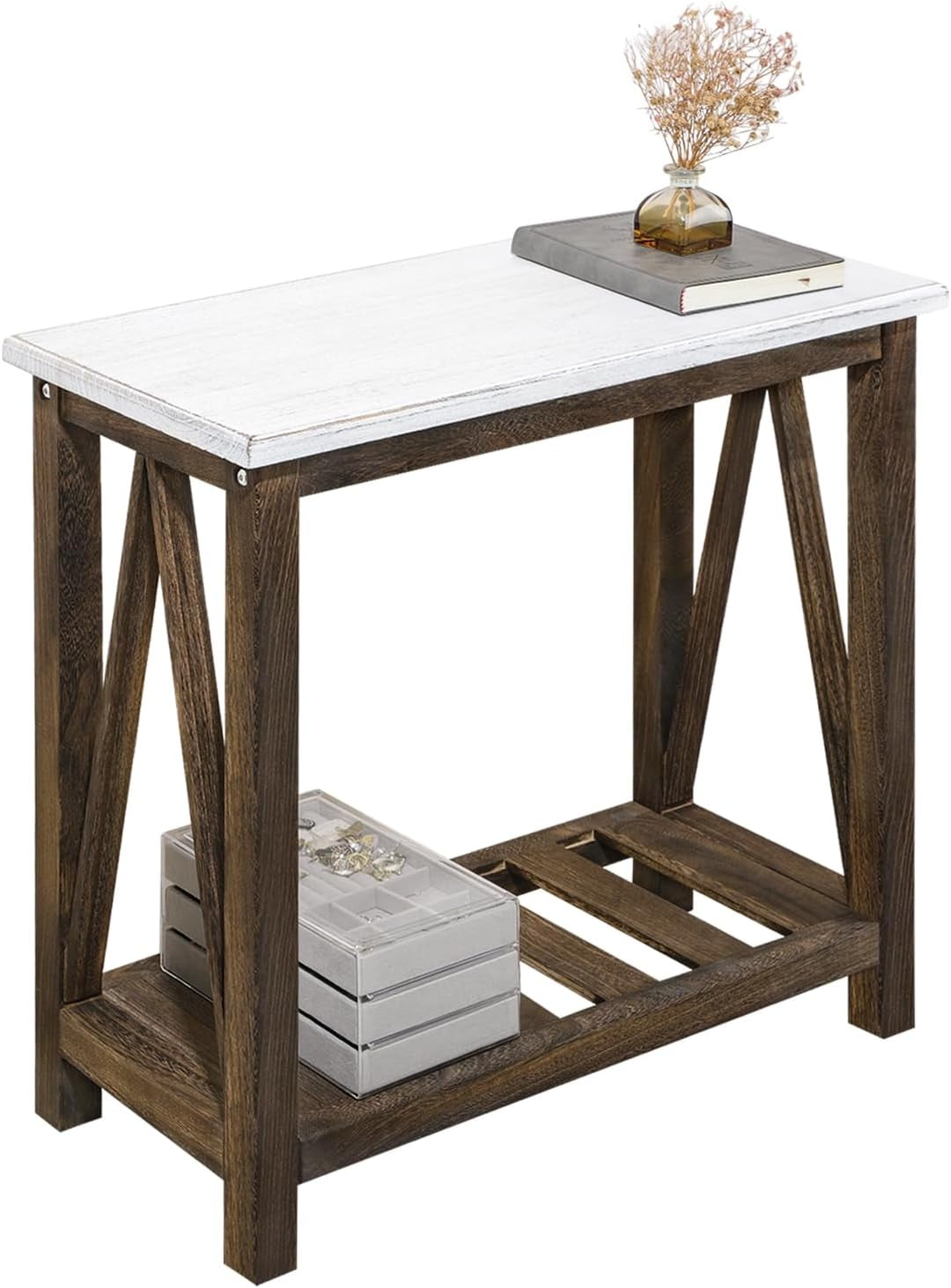 Narrow Side Table Living Room Farmhouse End Table with Storage Shelf ...