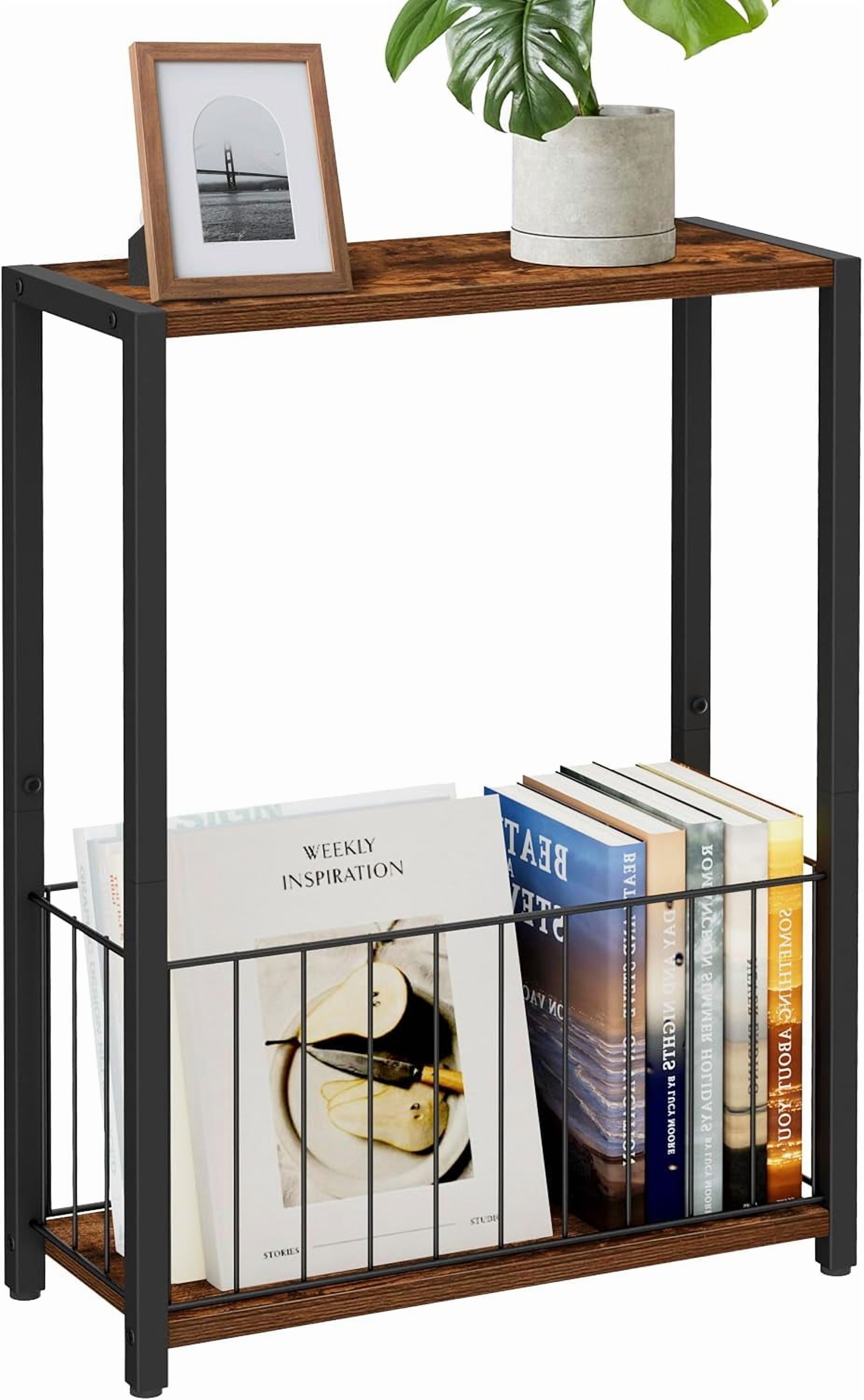 Narrow Side Table with Magazine Holder, Skinny End Table Perfect for ...