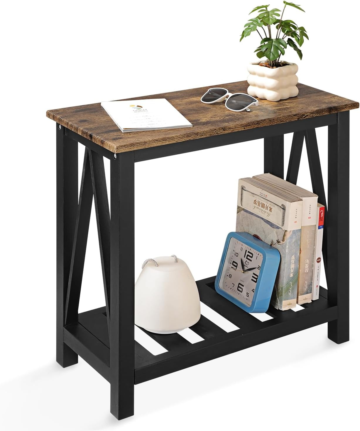 Narrow Side Table Rectangular End Tables with Storage Shelf Small ...