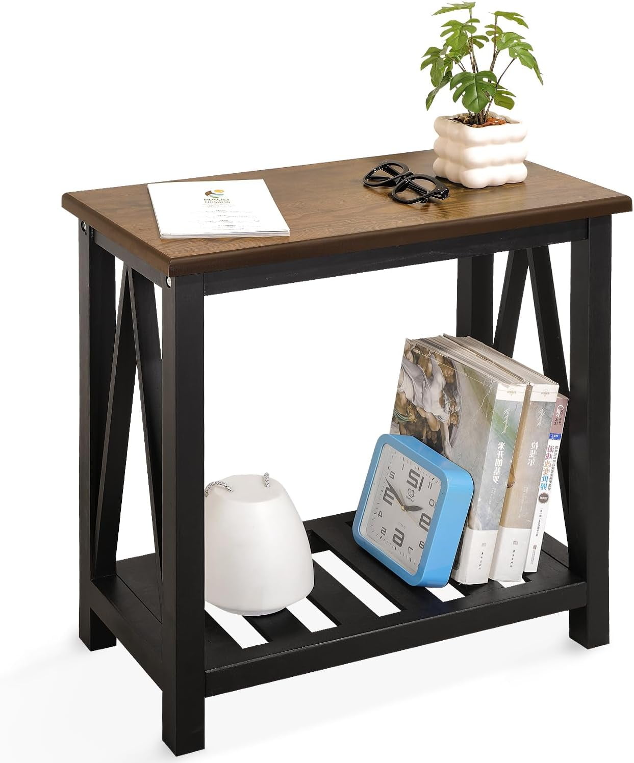 Narrow Side Table Rectangular End Tables with Storage Shelf Small Sofa ...