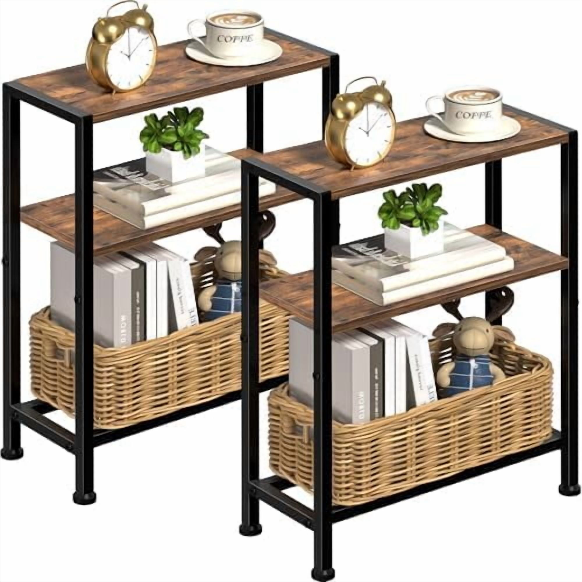 Narrow Side Table Set of 2 for Small Space, 2-Tier Small End Table with ...