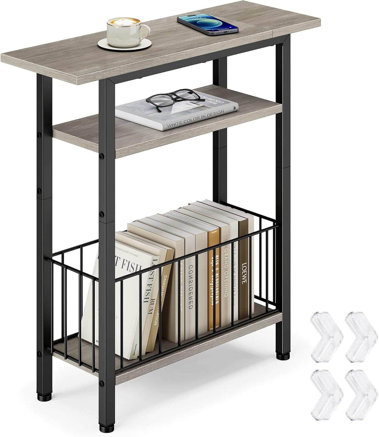 Narrow Side Table, Skinny Side Table for Couch, 3-Tier Small End Table ...