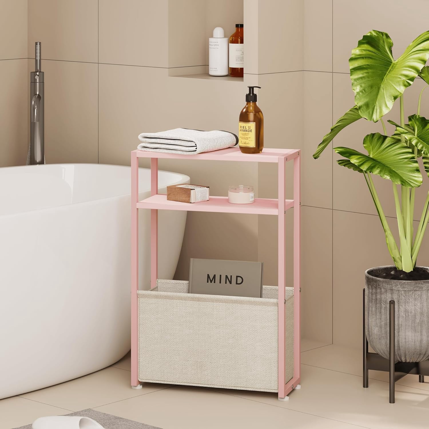 Narrow Side Table, Slim End Tables with Fabric Basket, Skinny Table for ...