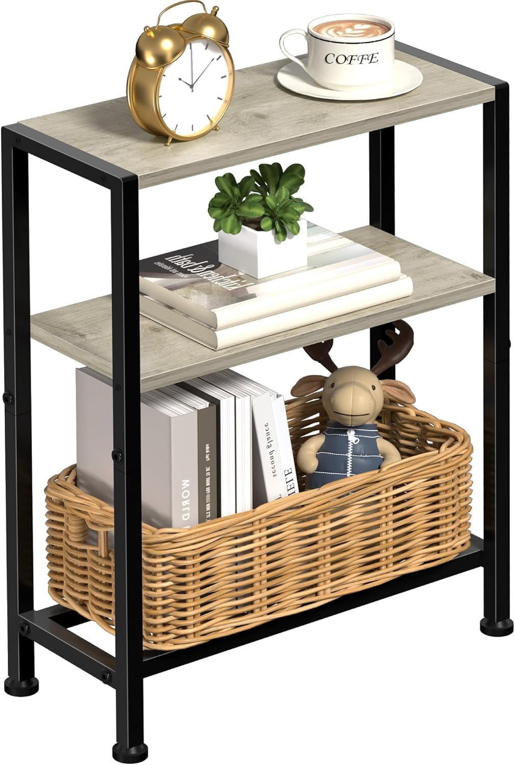 Narrow Side Table for Small Space, 2-Tier Small End Table with Shelf ...
