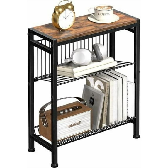 Narrow Side Table for Small Space, 3-Tier End Table with Magazine ...