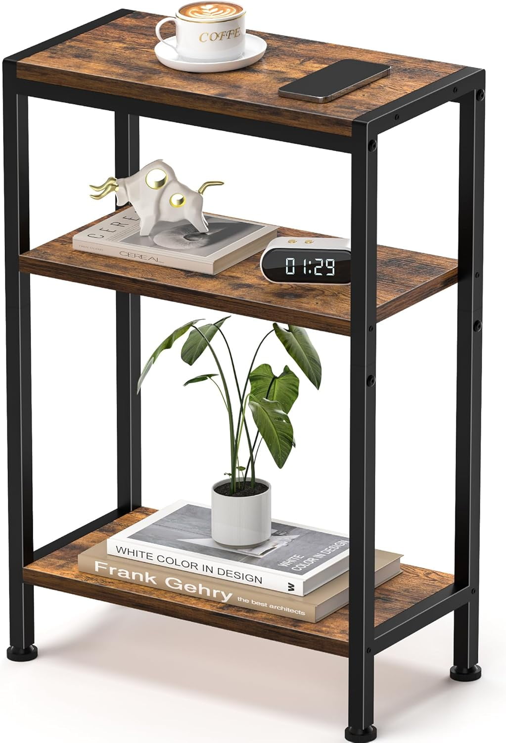Narrow Side Table for Small Space, 3-Tier Small End Table with Shelf ...