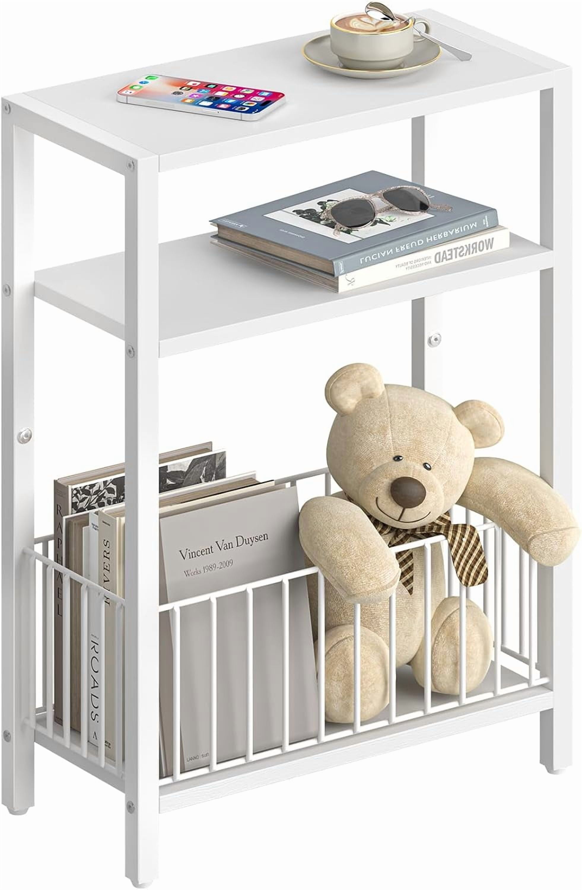 Narrow Side Table with Storage Basket, Small End Table for Small Spaces ...