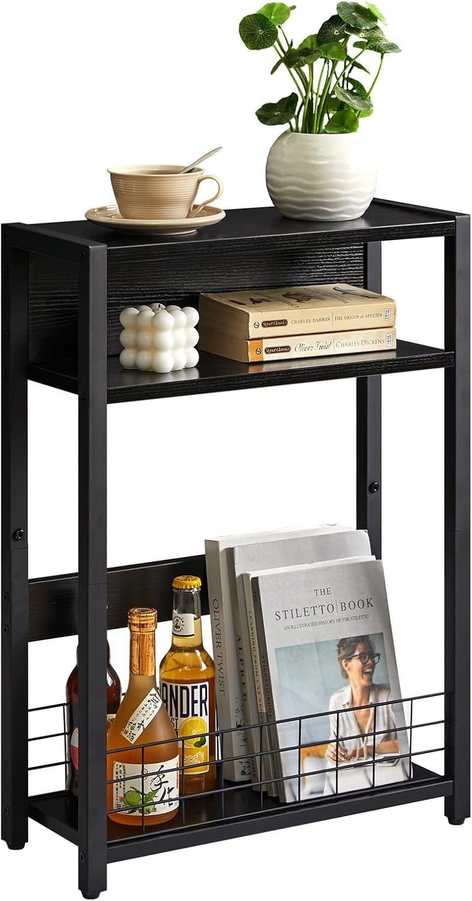 Narrow Side Table with Storage Shelf, 3 Tier End Table,Modern Sofa ...