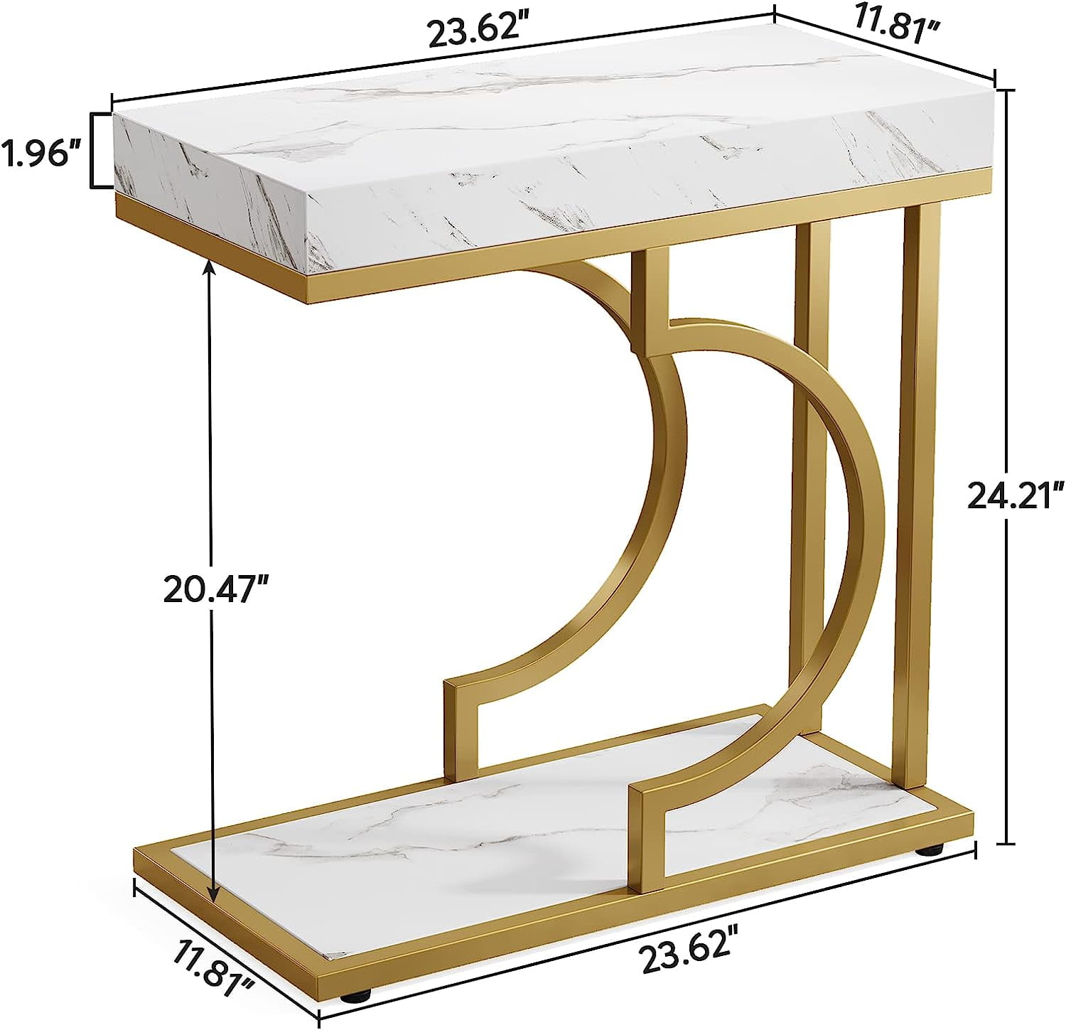 Narrow Side Table White Gold Side Table C Shaped End Table Modern ...