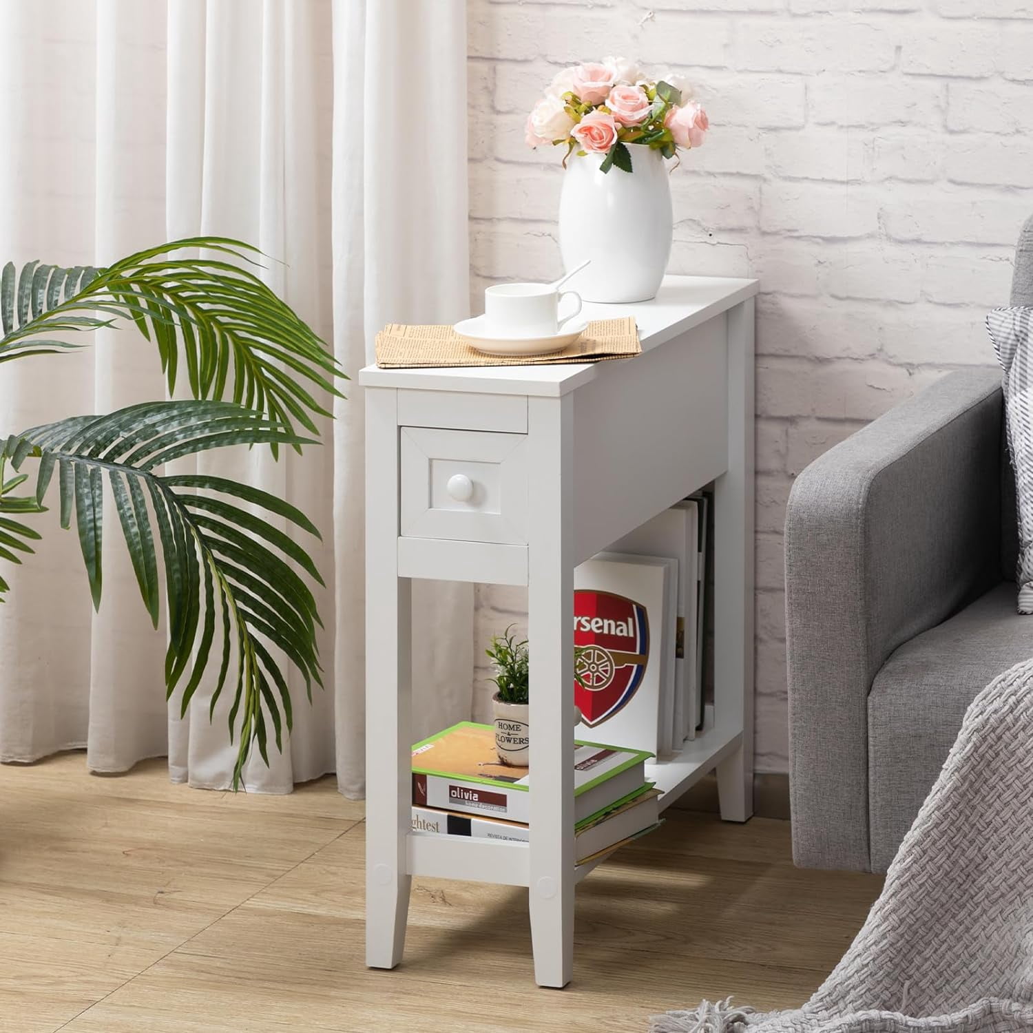 Narrow Side Table for Small Spaces, White, Set of 1, 24" L x 8.5" W x ...