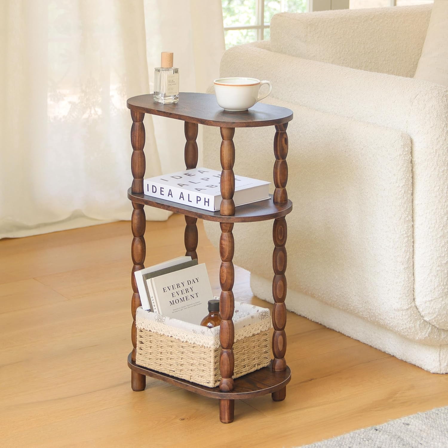 Narrow Side Table with 3 Storage Tiers, Small Slim End Table for ...