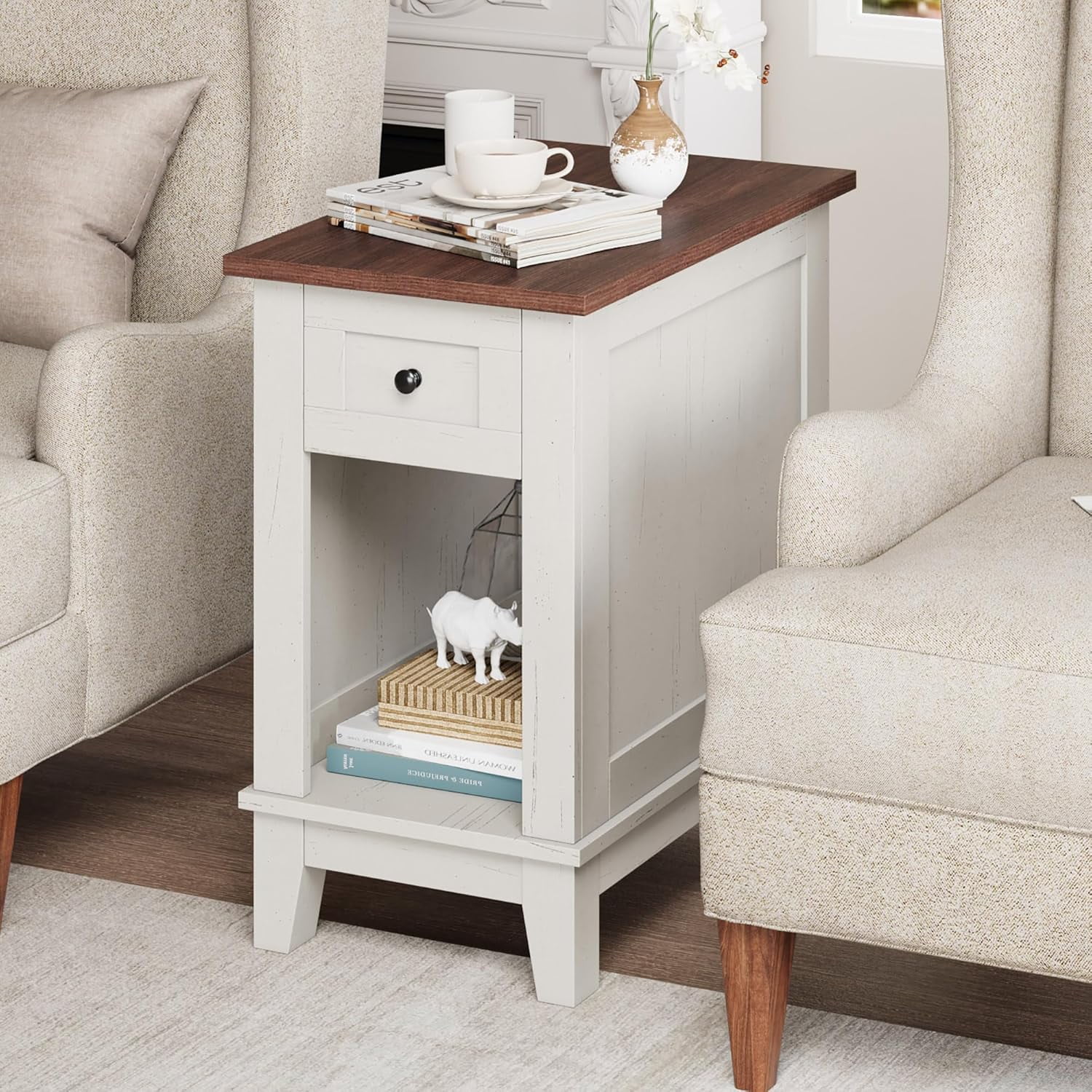 Narrow Side Table with Charging Station Small Farmhouse End Tables ...