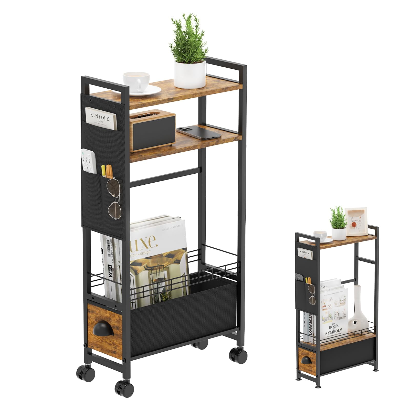 Narrow Side Tables with Drawer for Small Spaces, Small End Table Slim ...