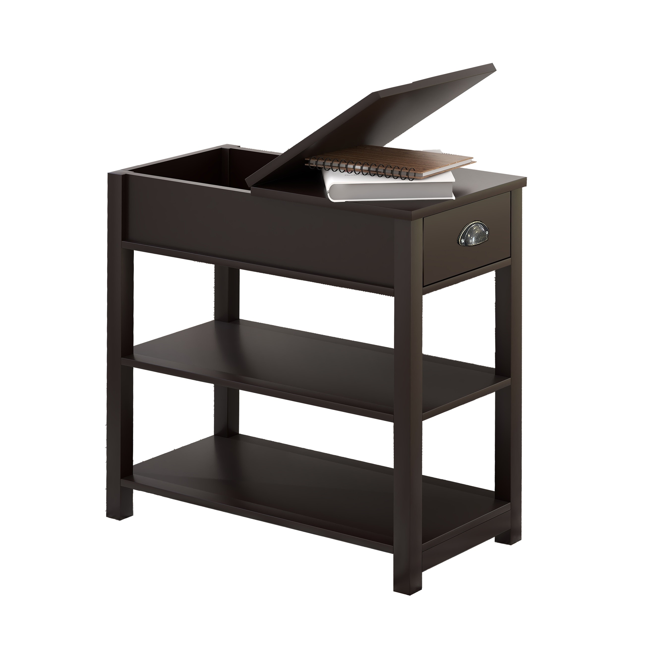 Narrow Sided End Table with Drawers and Flip Top Espresso - Walmart.com