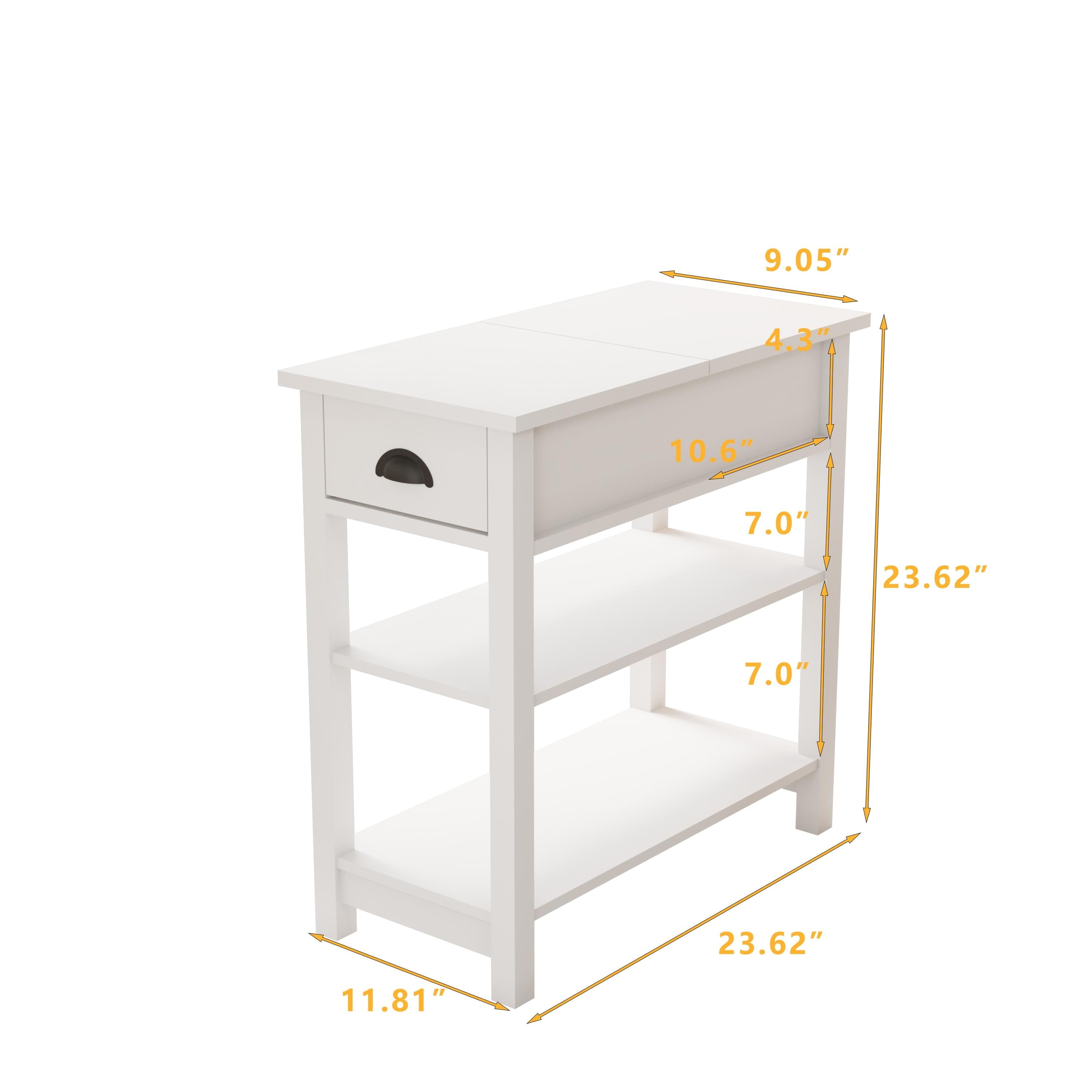 Narrow Sided Table with Drawers and Bottom Partition White - Walmart.com