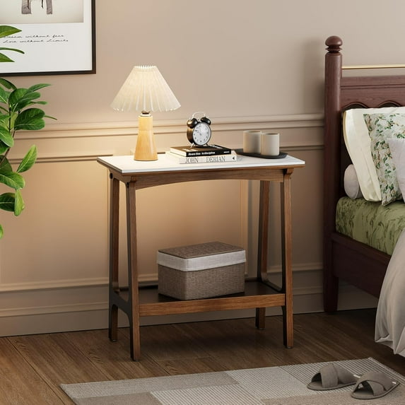 Narrow Slate Side Table with Storage Shelf, Small End Table, Slim ...