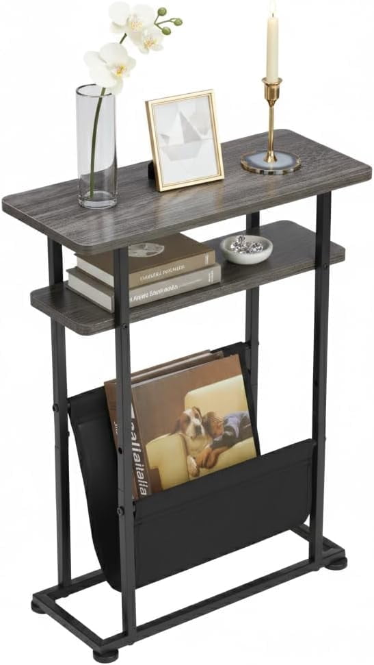 ZEXVIDA, Narrow Small Side Table, 16.7"L x 7.1"W x 21.7"H, Grey ...