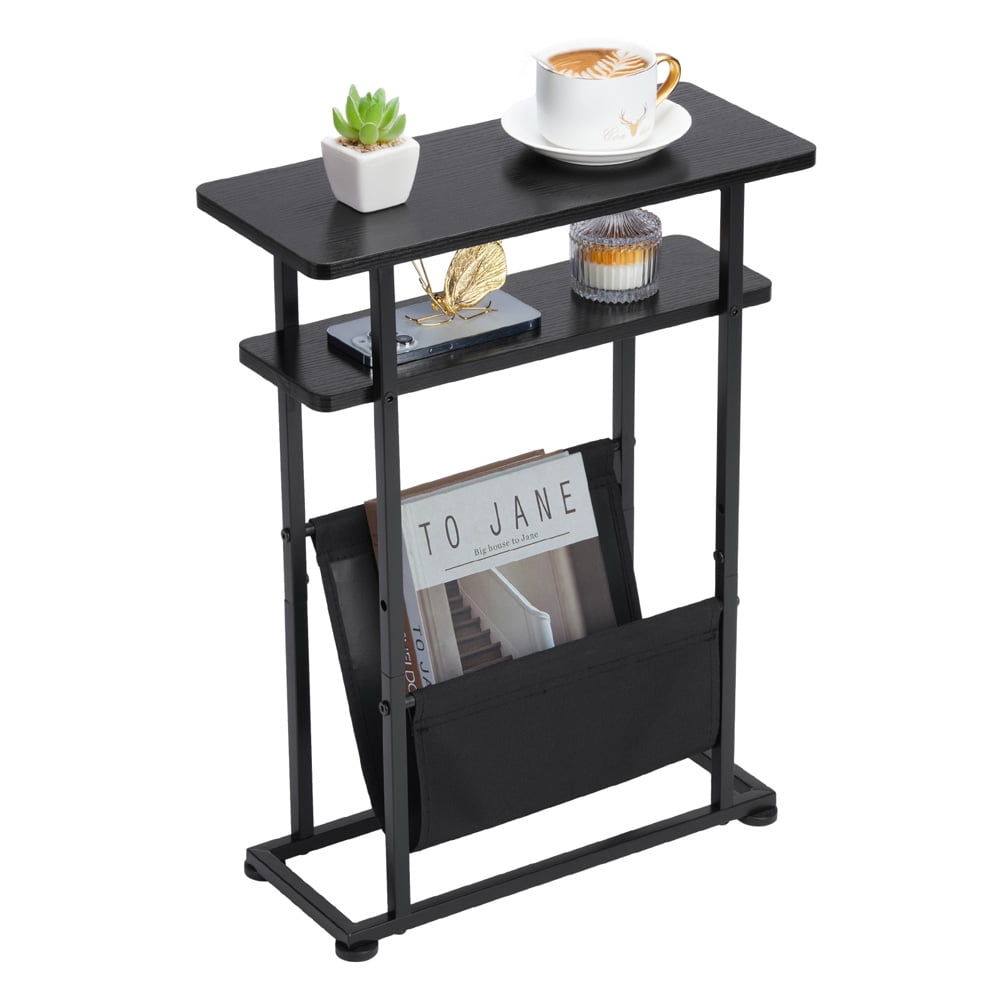 Narrow Small Side Table for Small Spaces - Slim End Table with Magazine ...