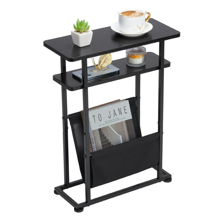 Narrow Small Side Table for Small Spaces Slim End Table with Magazine Rack 2 in 1 Narrow End Table Living Room Skinny Bedside Table Nightstand