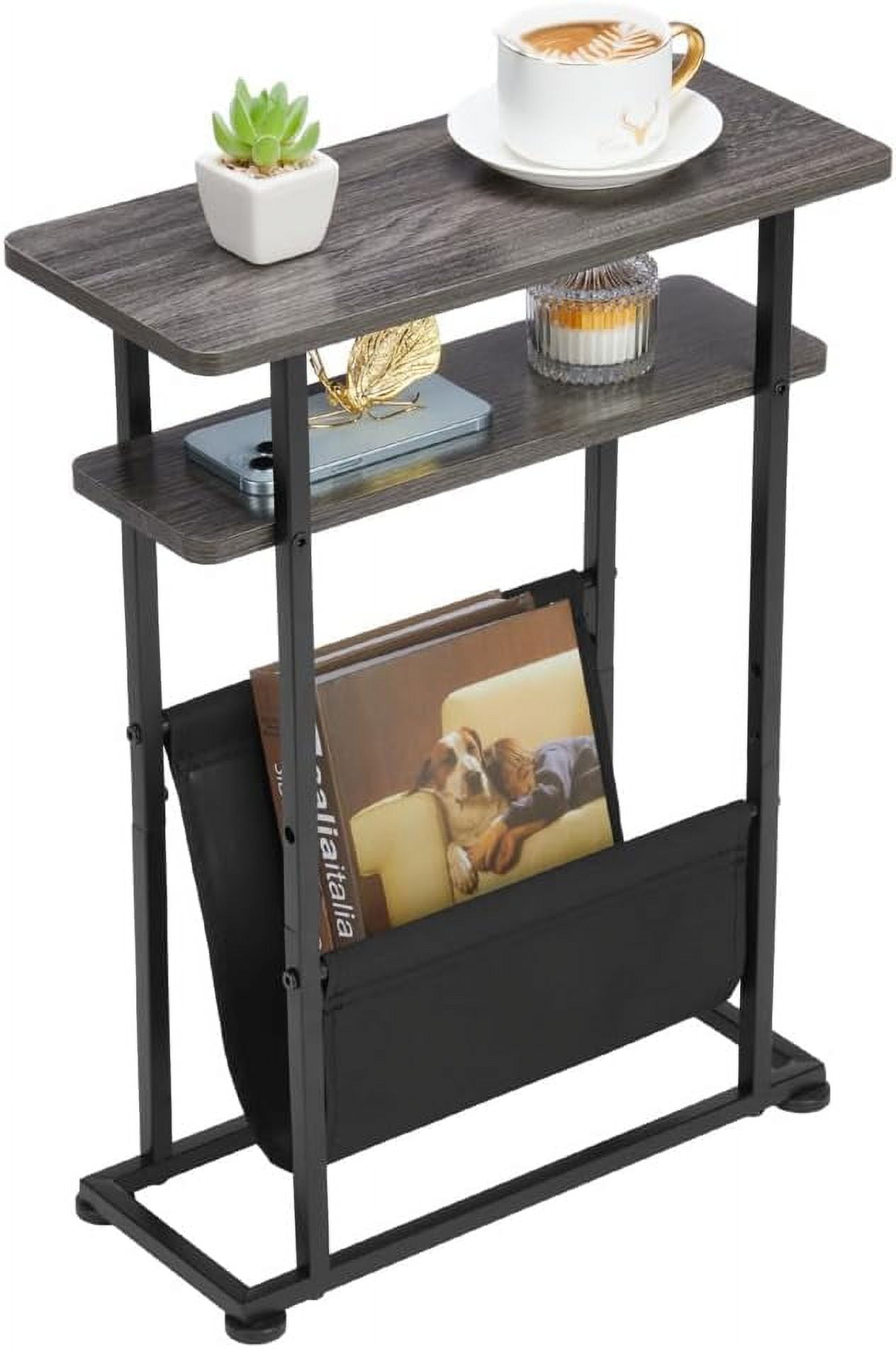 Narrow Small Side Table for Small Spaces - Slim End Table with Magazine ...