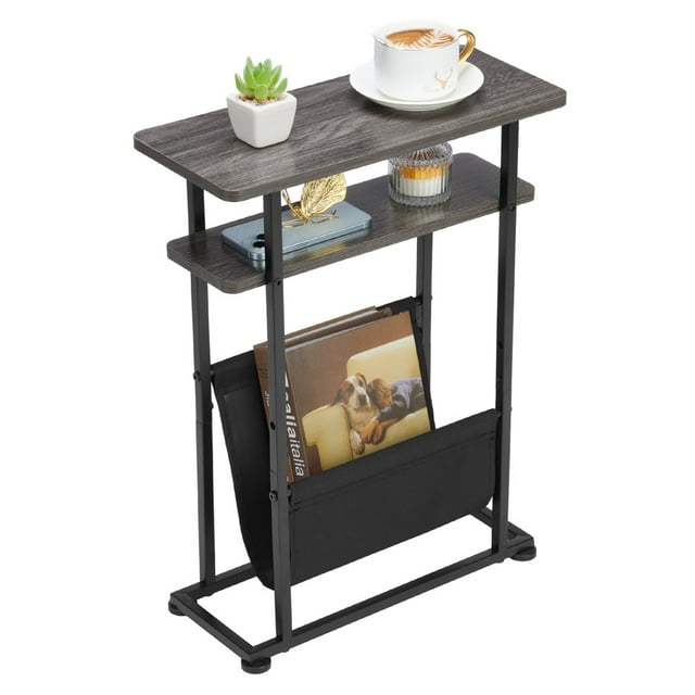 Narrow Small Side Table for Small Spaces - Slim End Table with Magazine ...