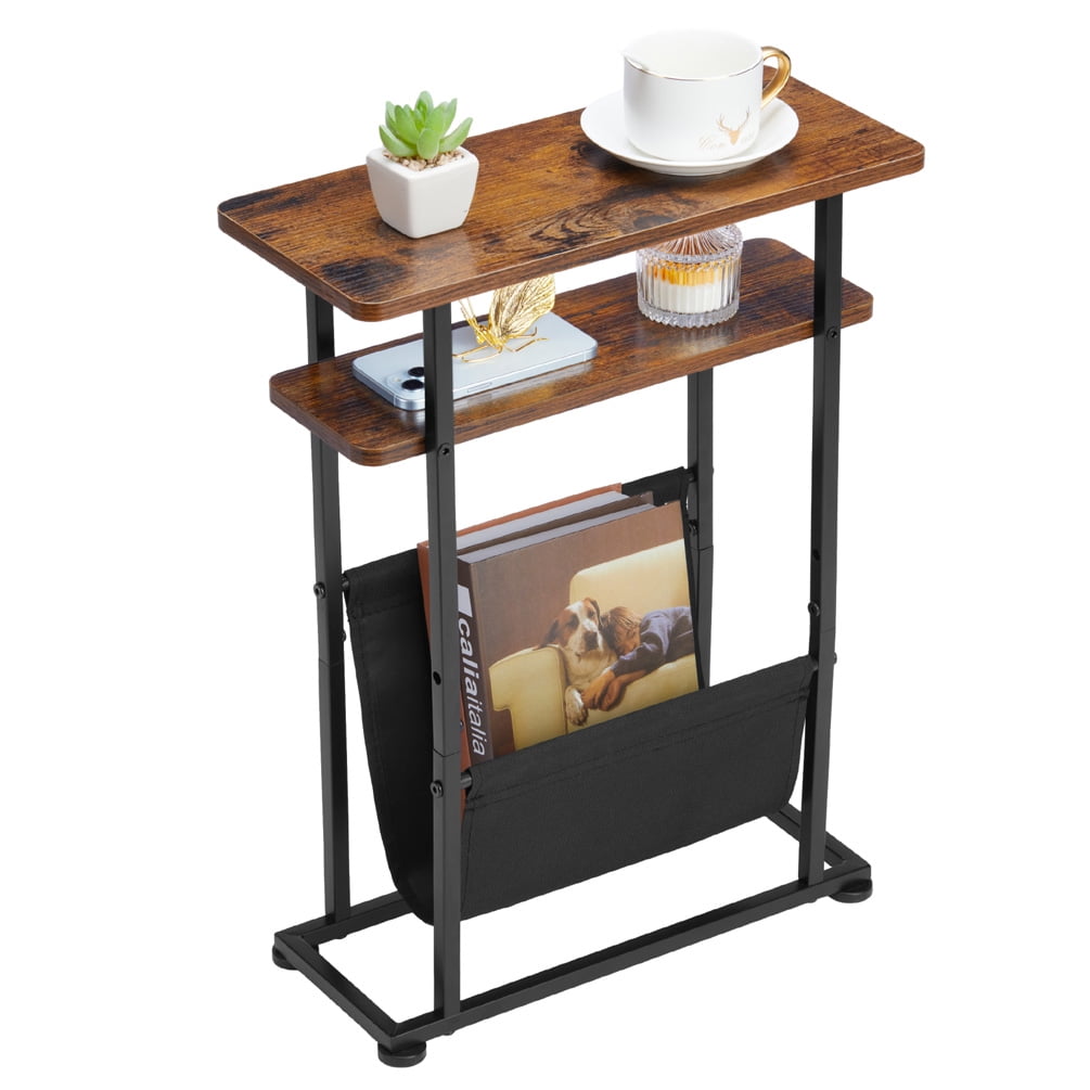 Narrow Small Side Table for Small Spaces - Slim End Table with Magazine ...