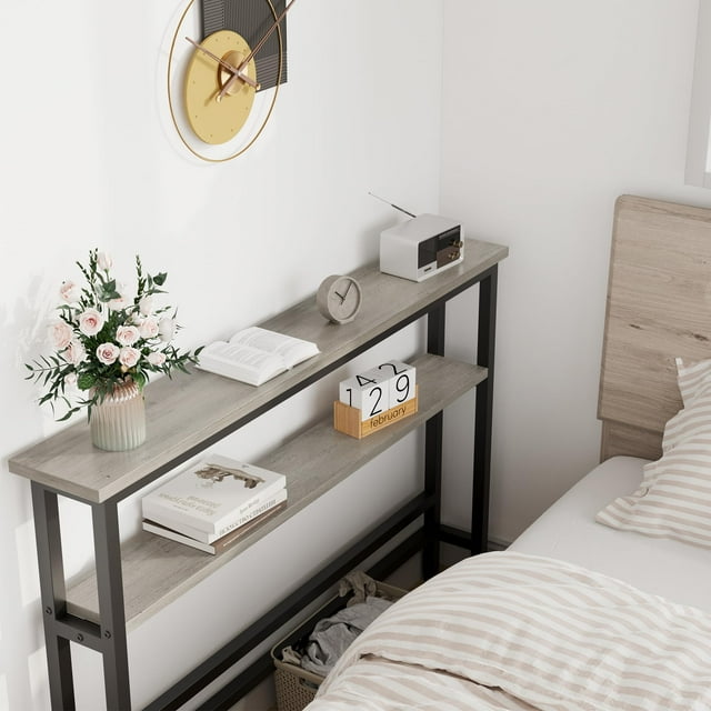 Narrow Sofa Table, 2 Tier Skinny Console Table with Adjustable Shelf ...