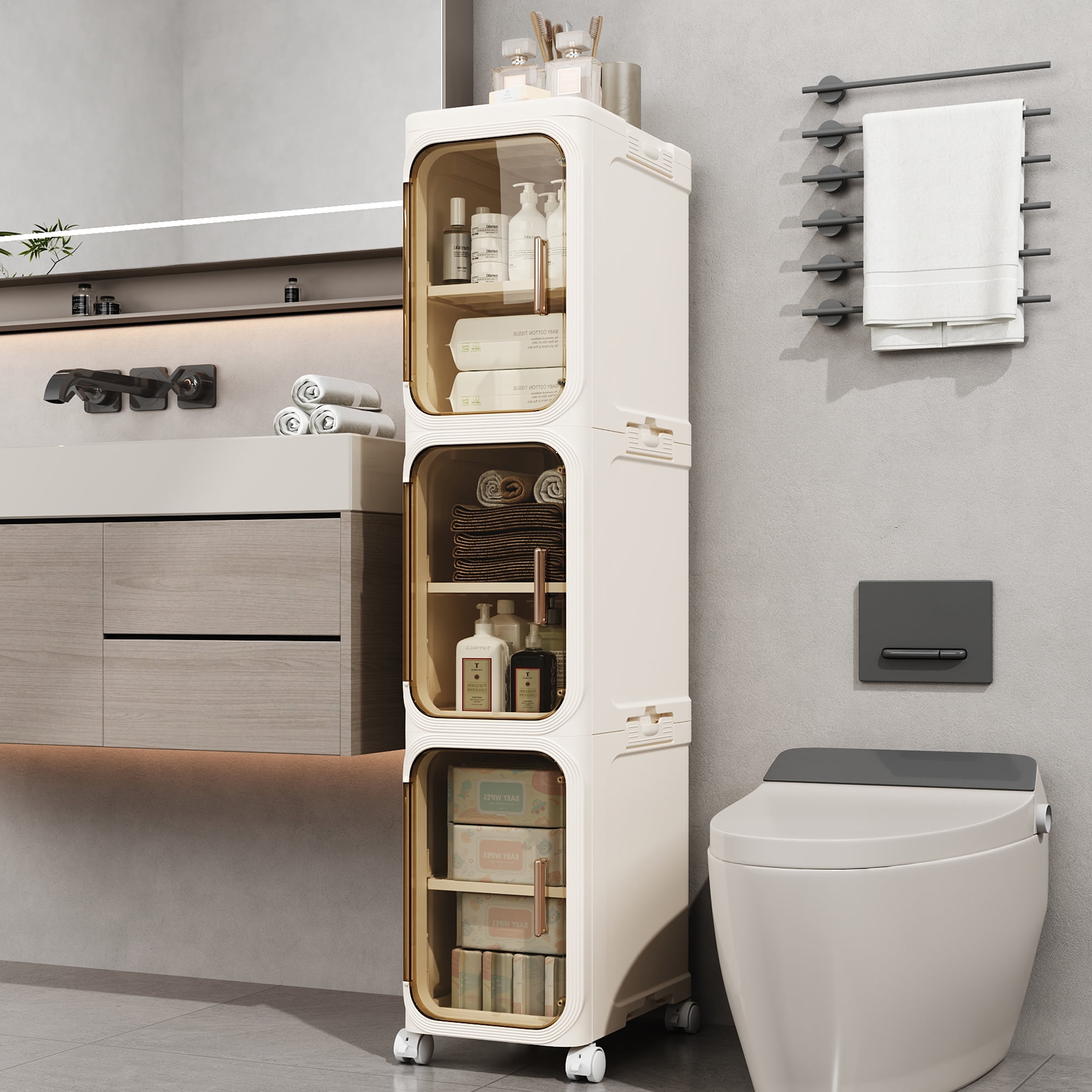 Narrow Storage Cabinet, 3-Tire Slim Bathromm Storage Cabinet With ...