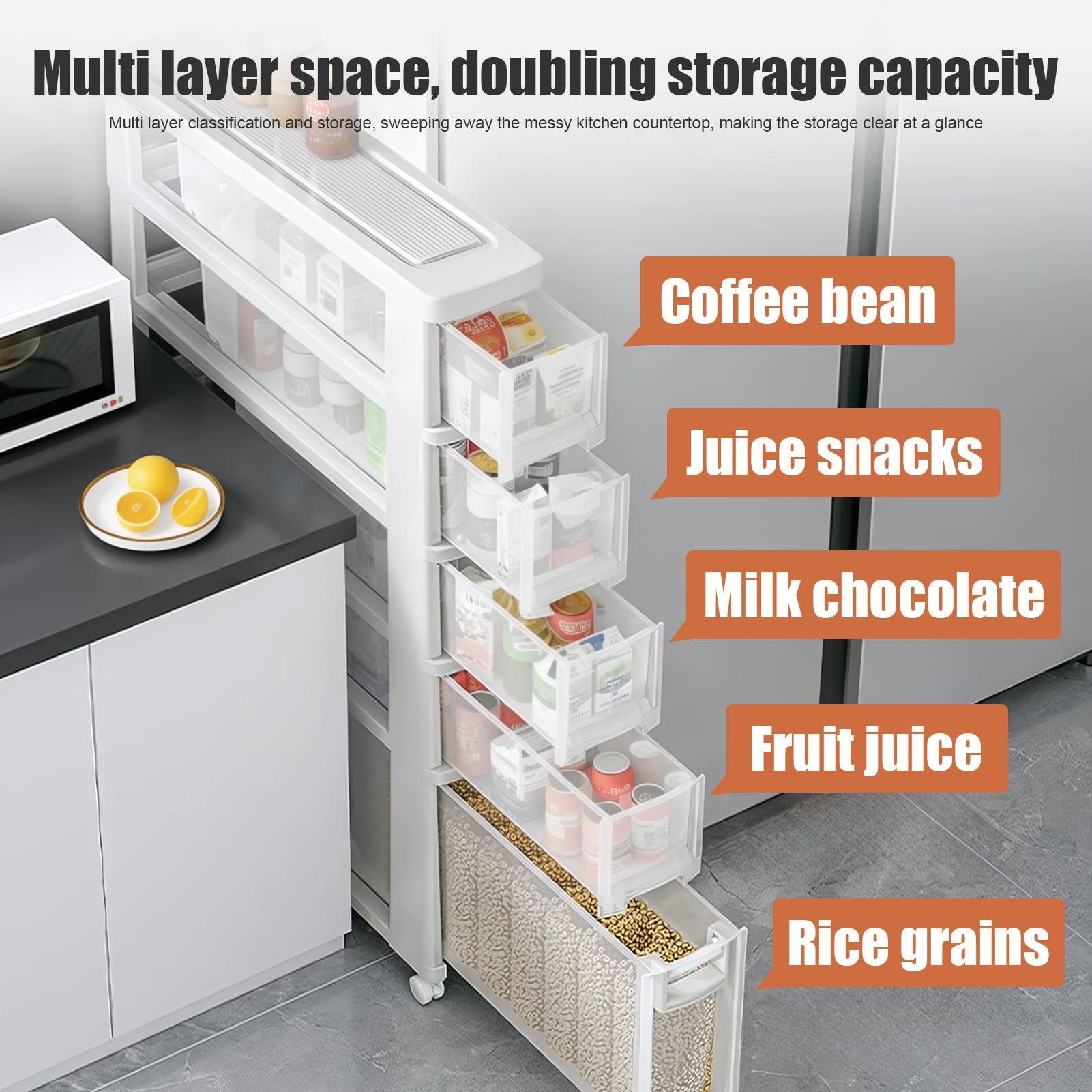 Narrow Storage Cabinet, Slim Rolling Storage Cart, Narrow Pantry Thin ...