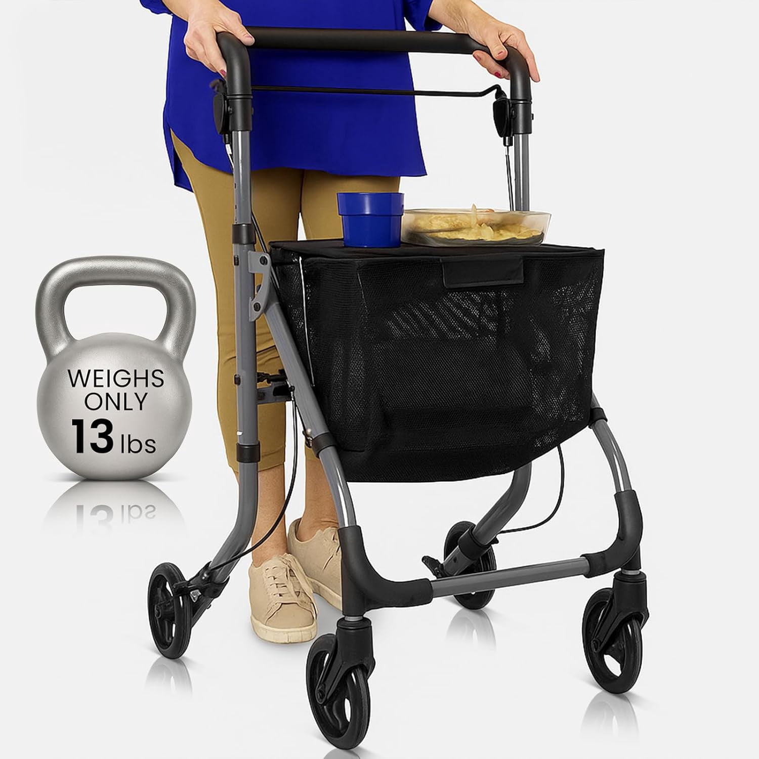 Narrow Walker with Tray for Small Spaces - Foldable, Light Weight, with ...