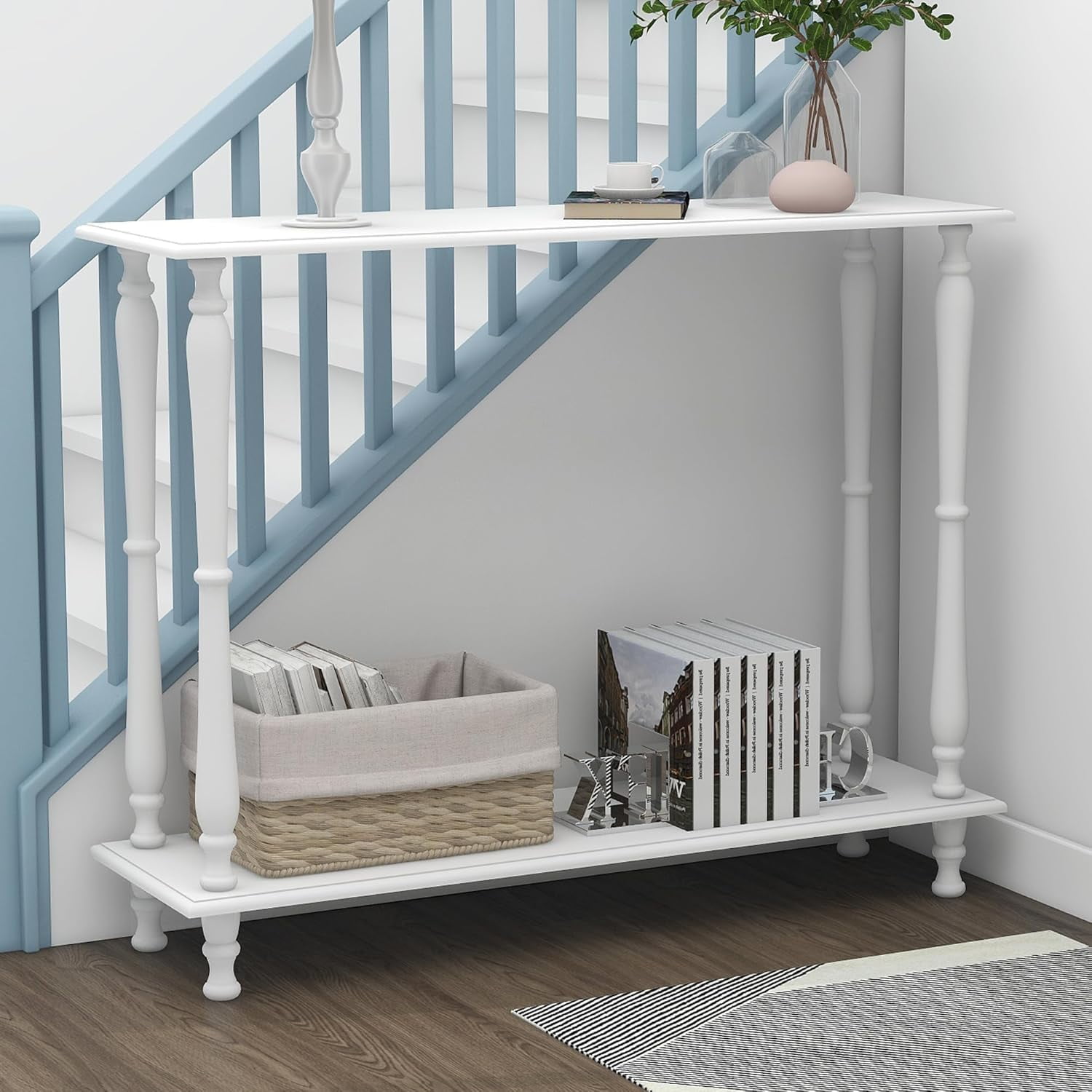 Narrow White Entryway Table Couch Table Behind Sofa Vintage Wooden ...