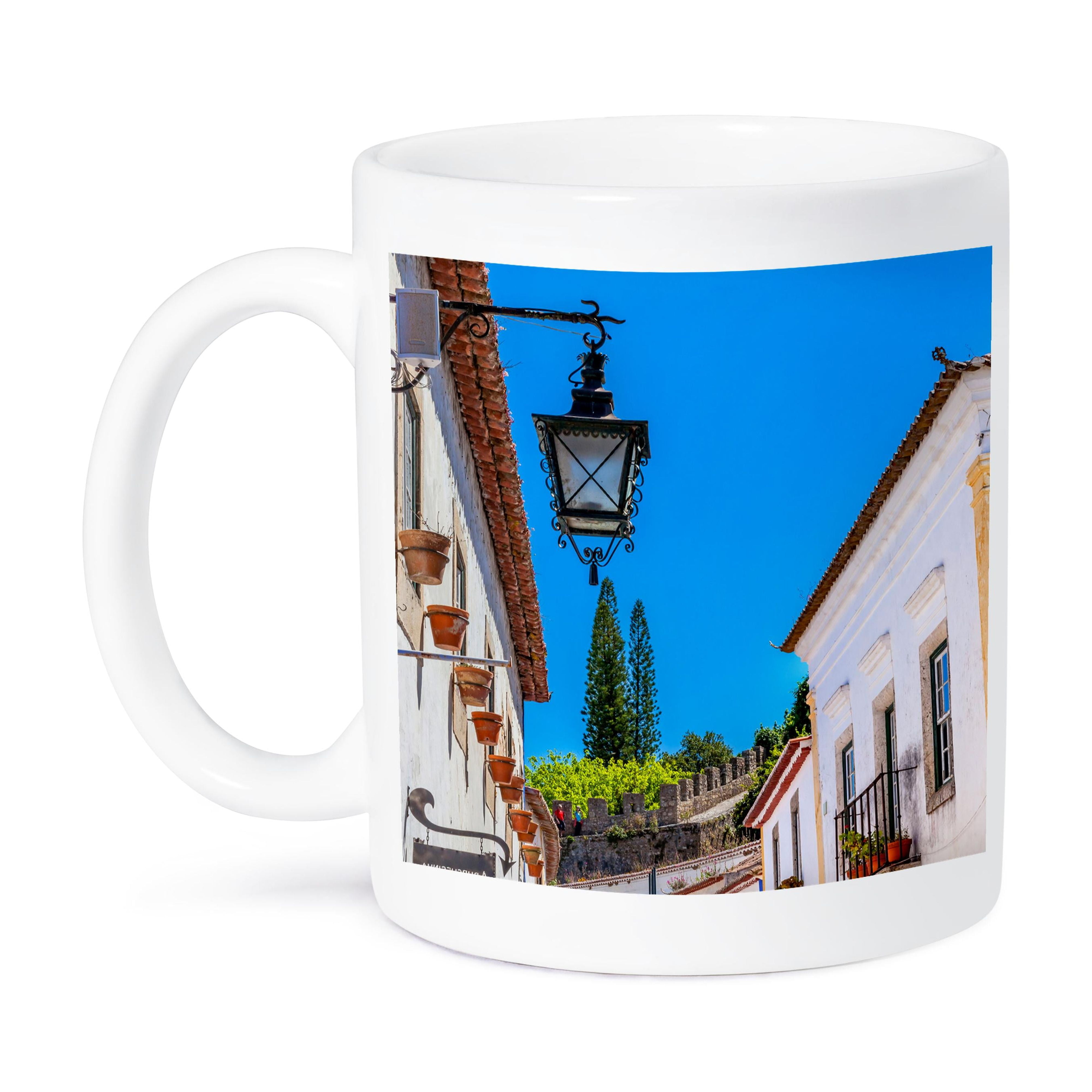 Narrow White Street Of The Medieval Town Of Obidos, Portugal., 15oz Mug ...