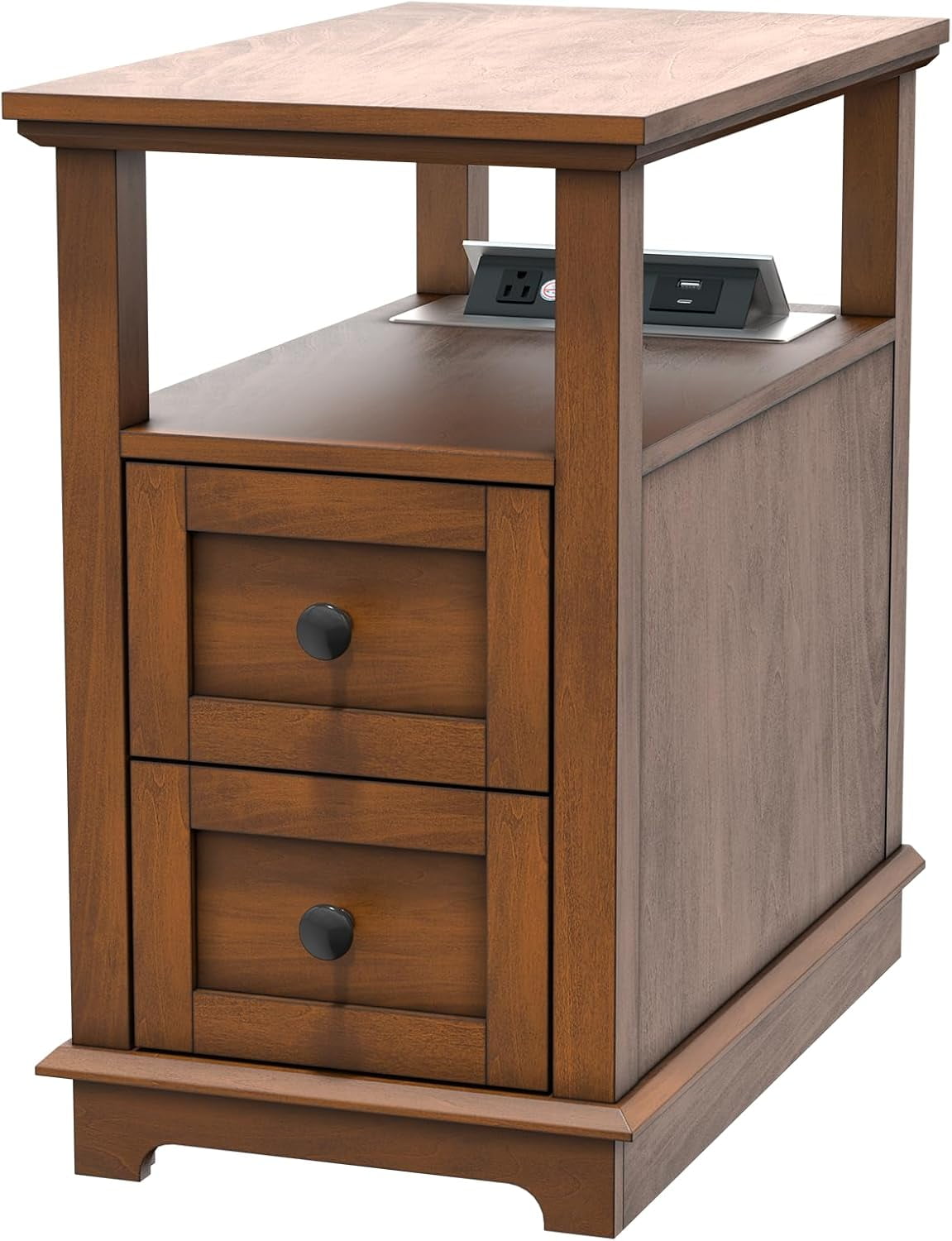 Narrow end table with flip top charging station and drawers, Type-C ...