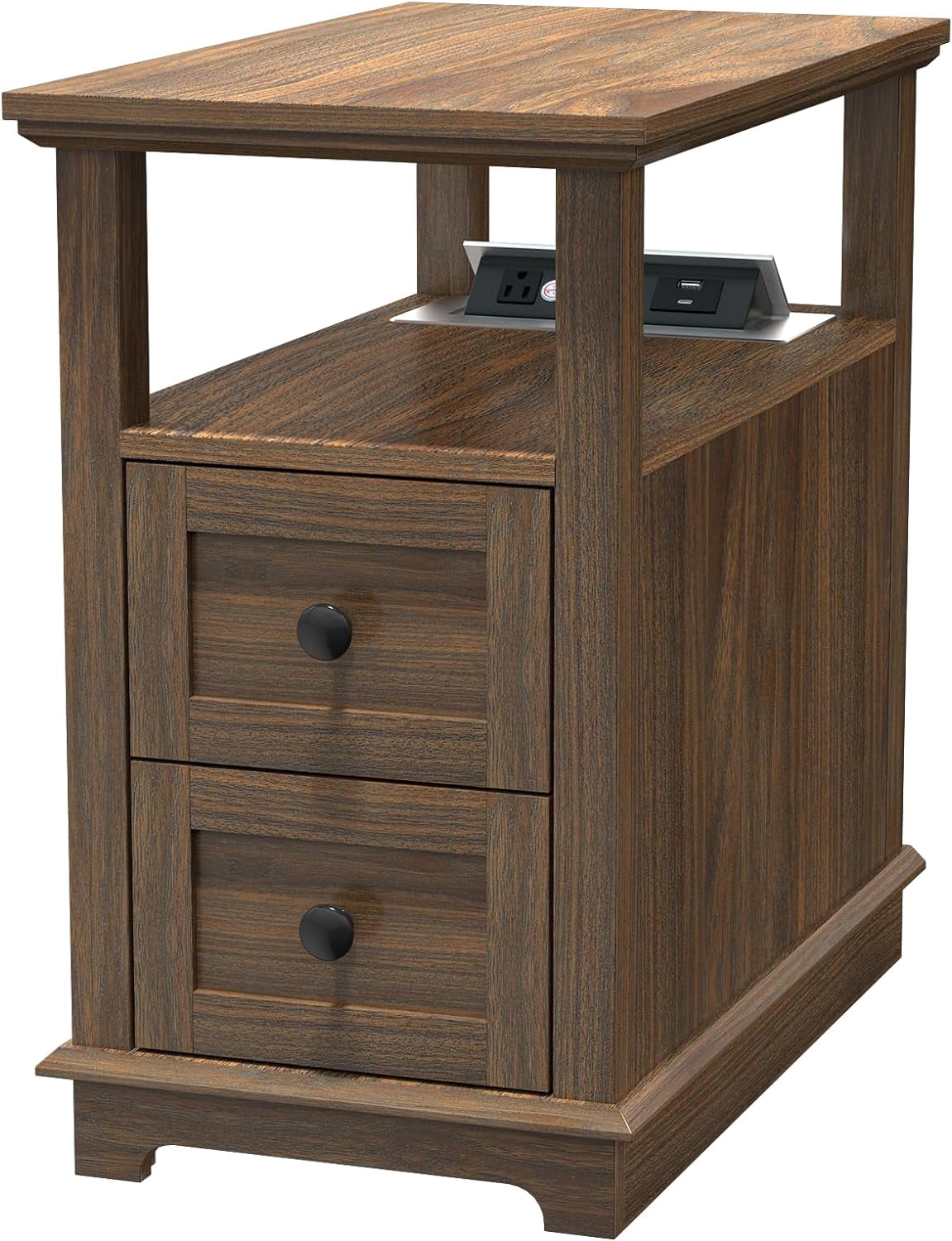 Narrow end table with flip top charging station and drawers, Type-C ...