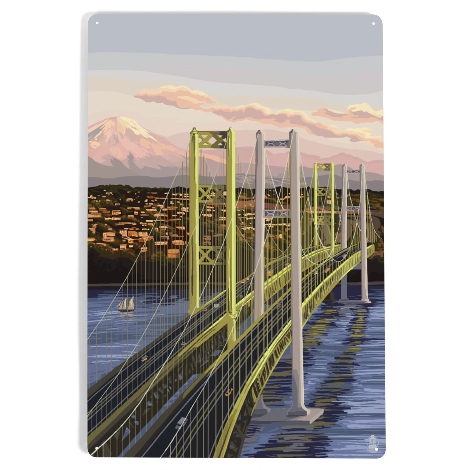 Narrows Bridge and Rainier (12x18 Aluminum Art, Indoor Outdoor Metal ...