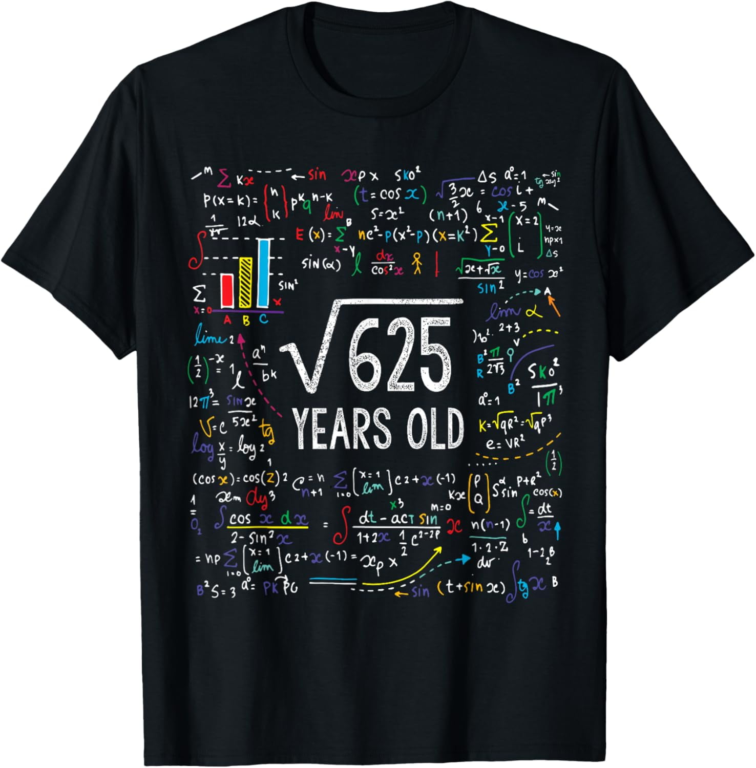 Square Root Of 625 25th Birthday 25 Year Old Gifts Math Bday T-Shirt ...