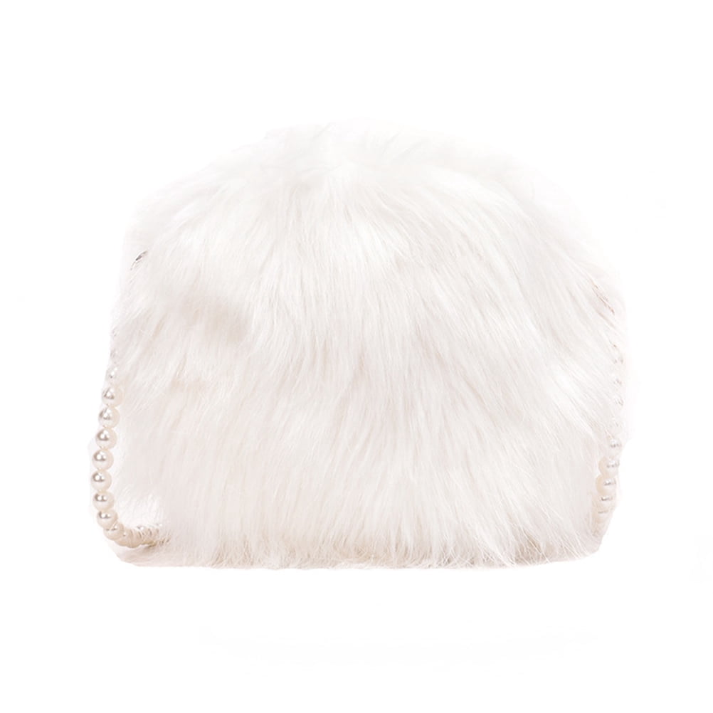 Narrster Chic White Hairy Shoulder Pouch Adorable Plush Crossbody Bag ...